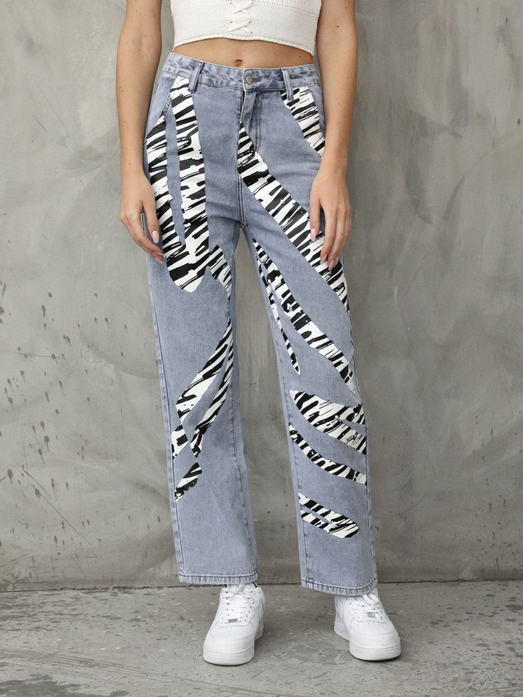 Denim Zebra Print Denim Jeans