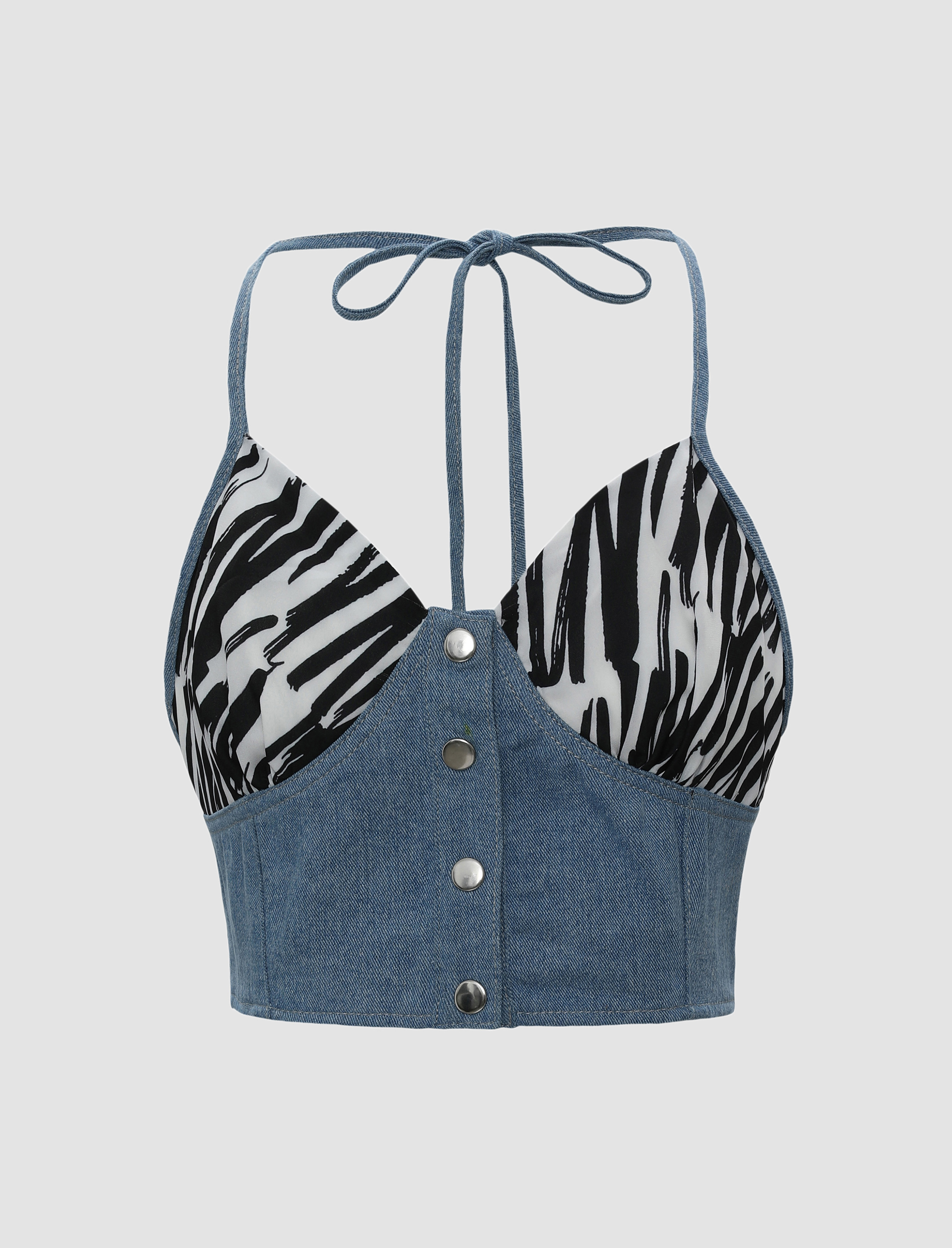 Zebra Print Denim Tank Top - Cider