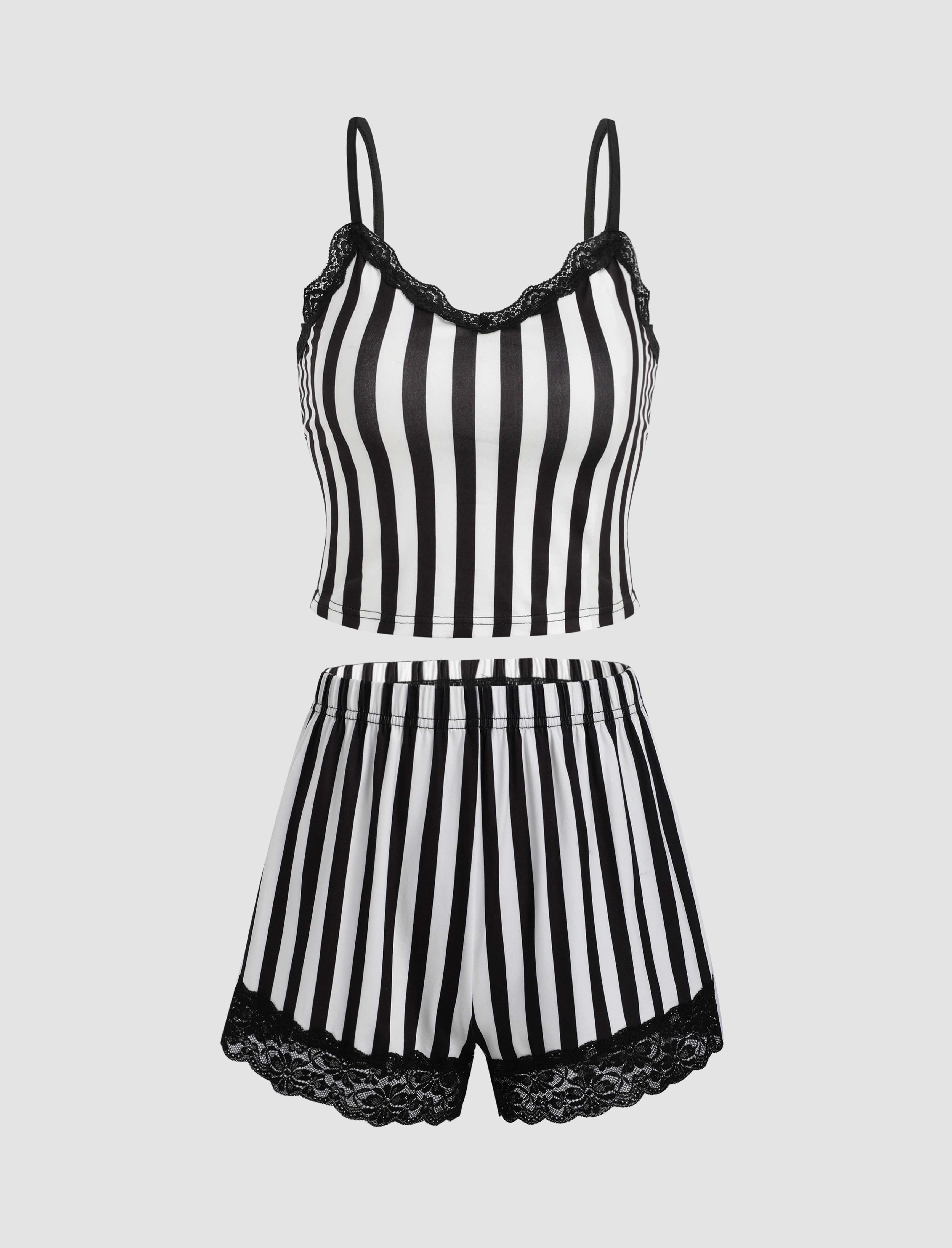 Stripe Lace Trimmed Set - Cider