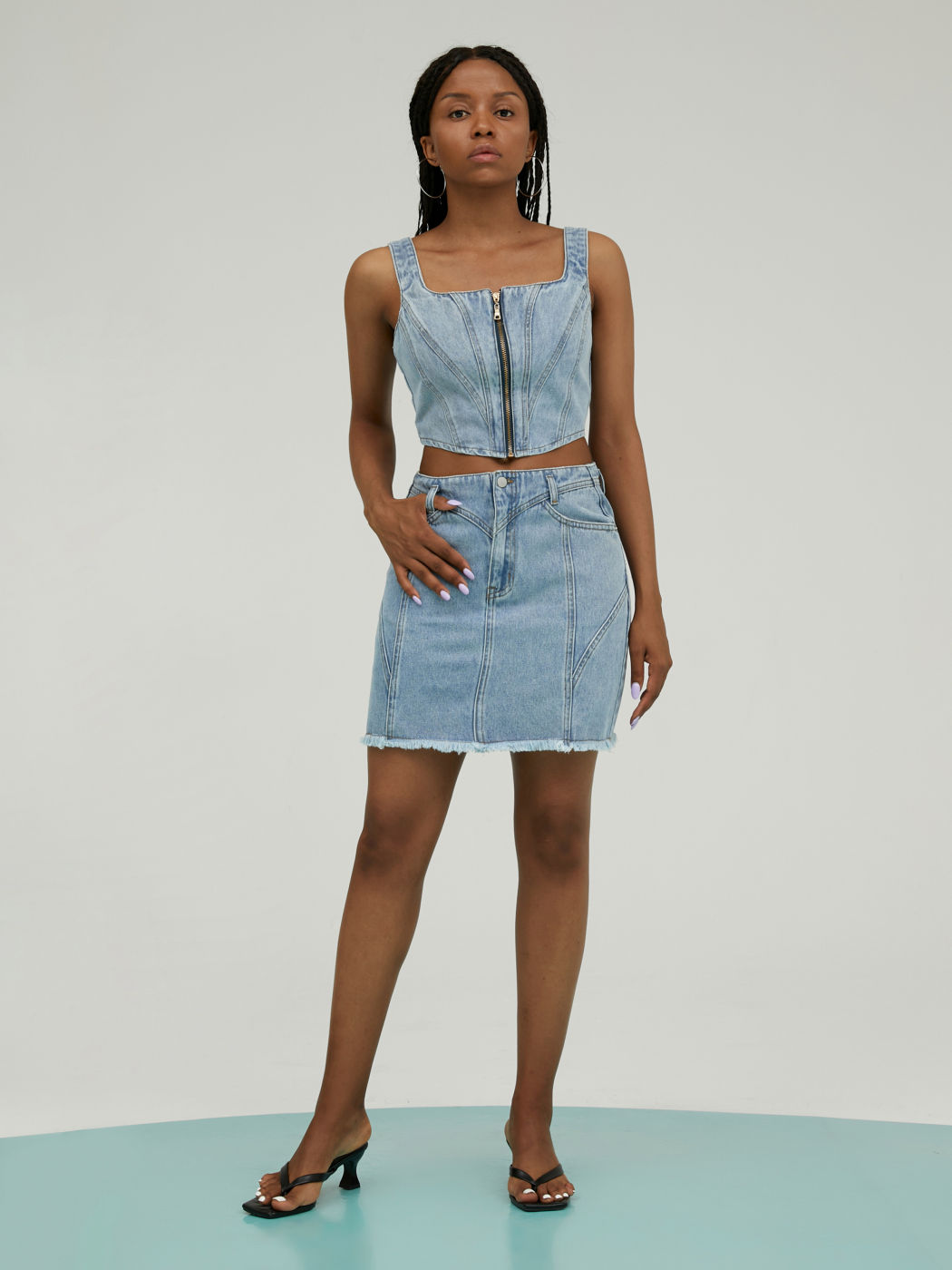 Zipper Up Denim Tank Top - Cider