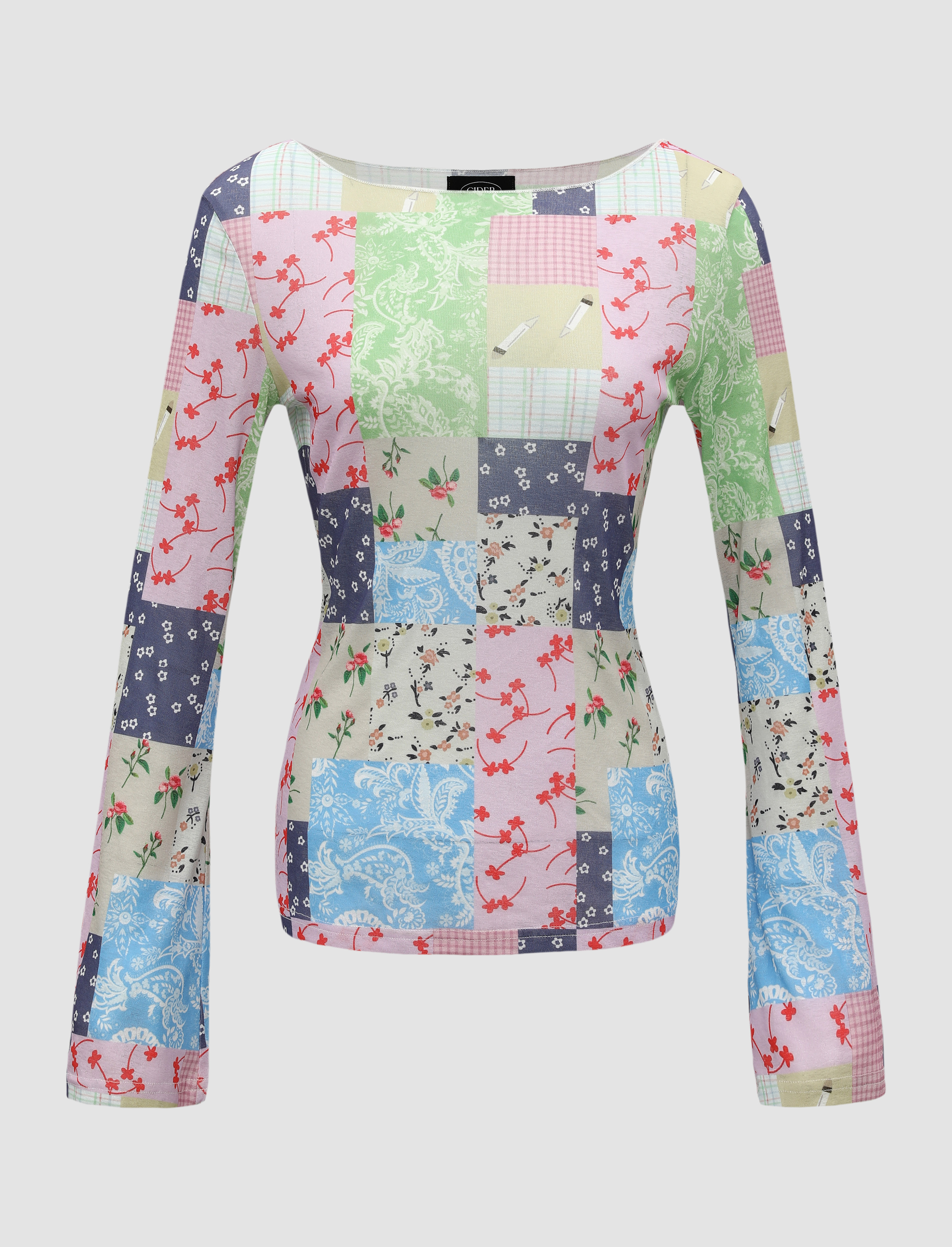 Patchy Quilt Long Sleeve Top - Cider