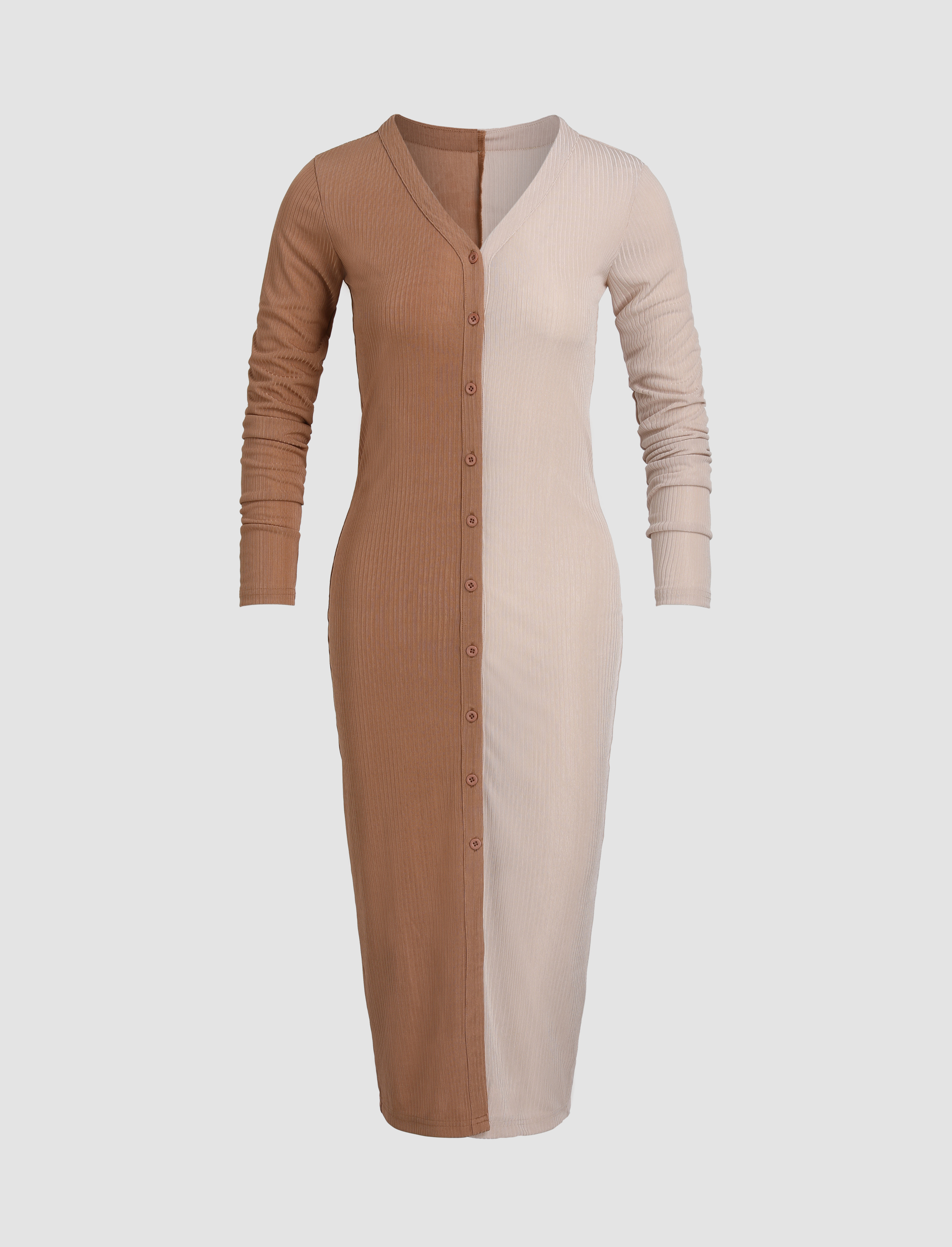 Patchy Button Up Rib Dress