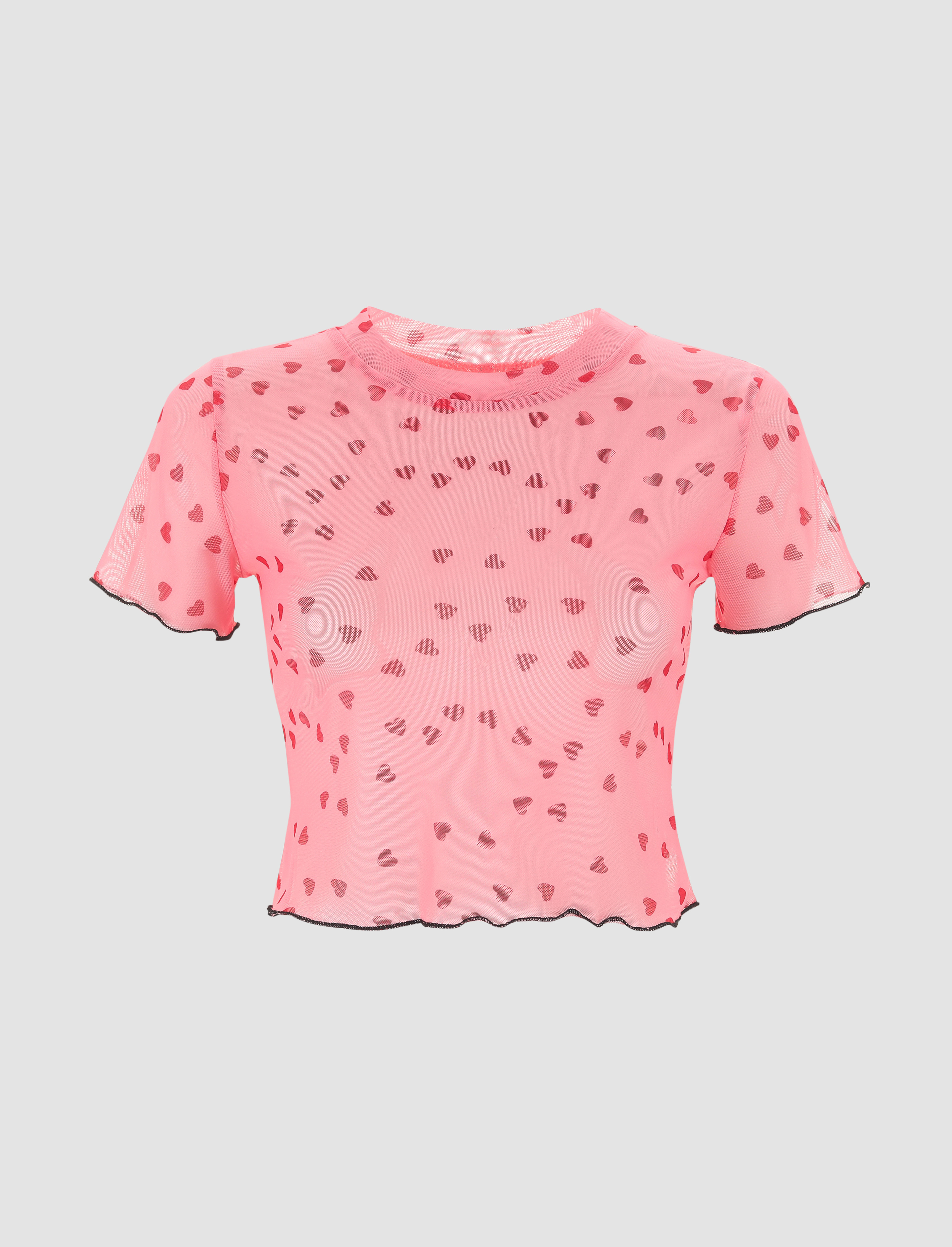 Heart Pattern Mesh Top - Cider