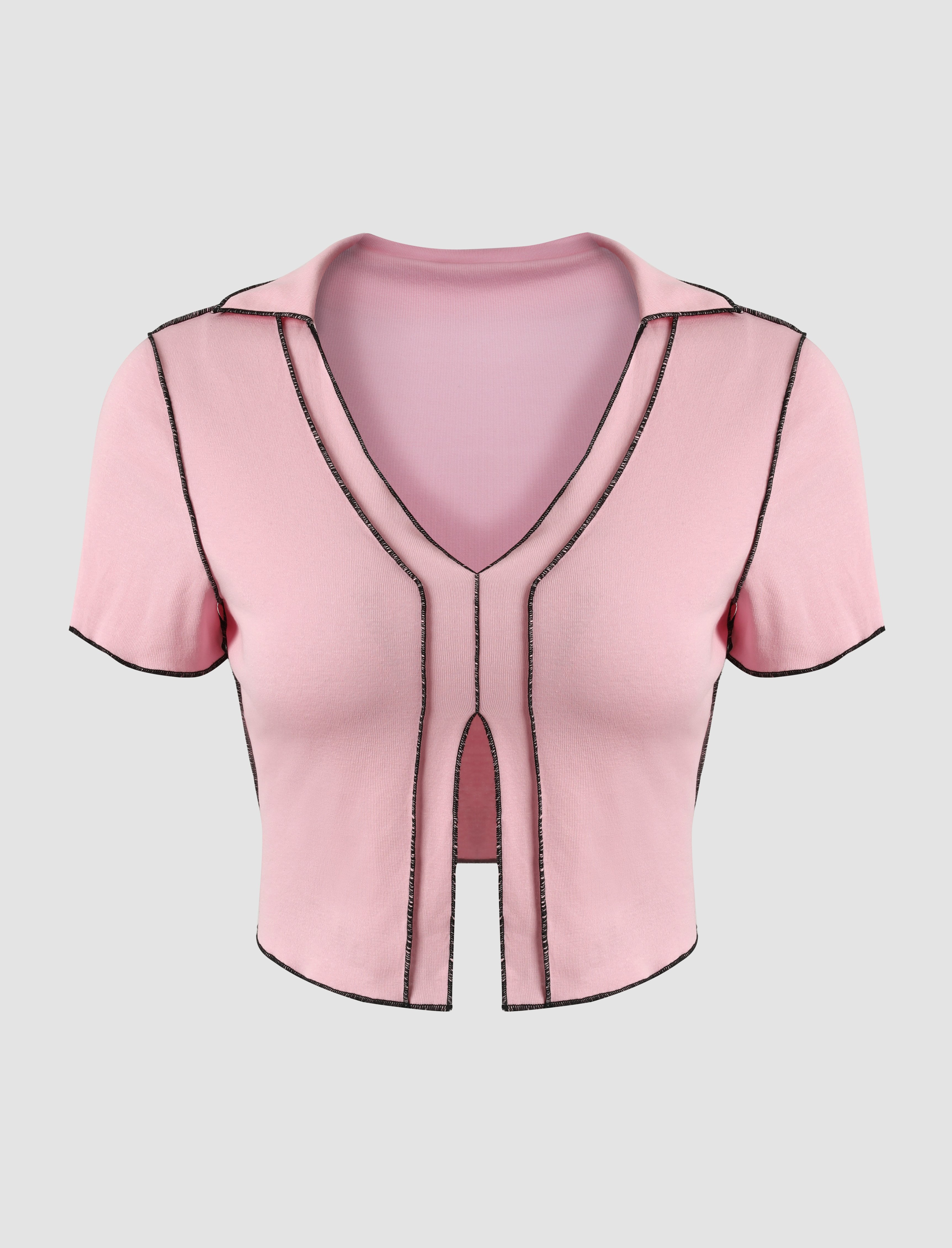 Pink Trimmed Collared Top - Cider