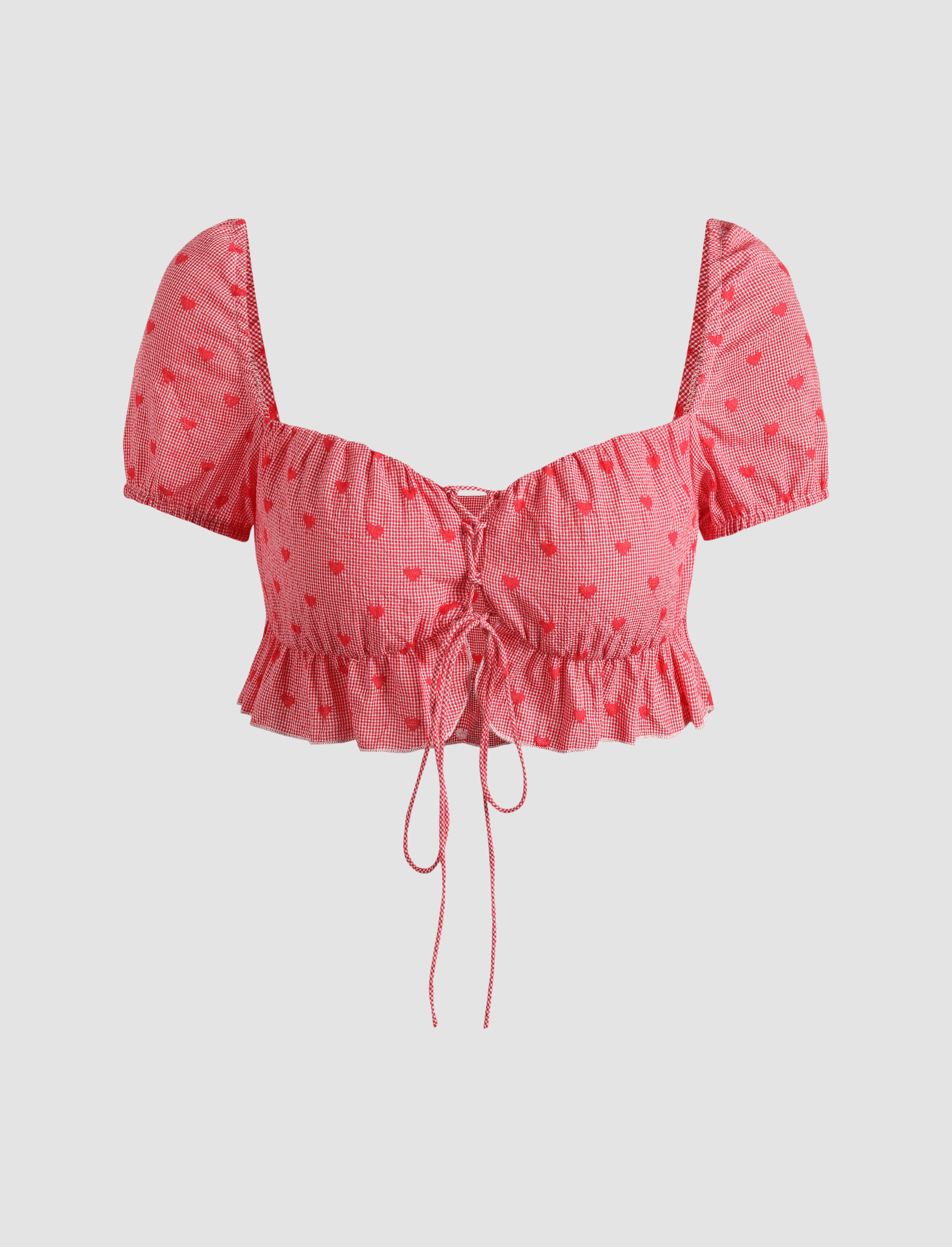 Heart Pattern Sweetheart Ruffle Top