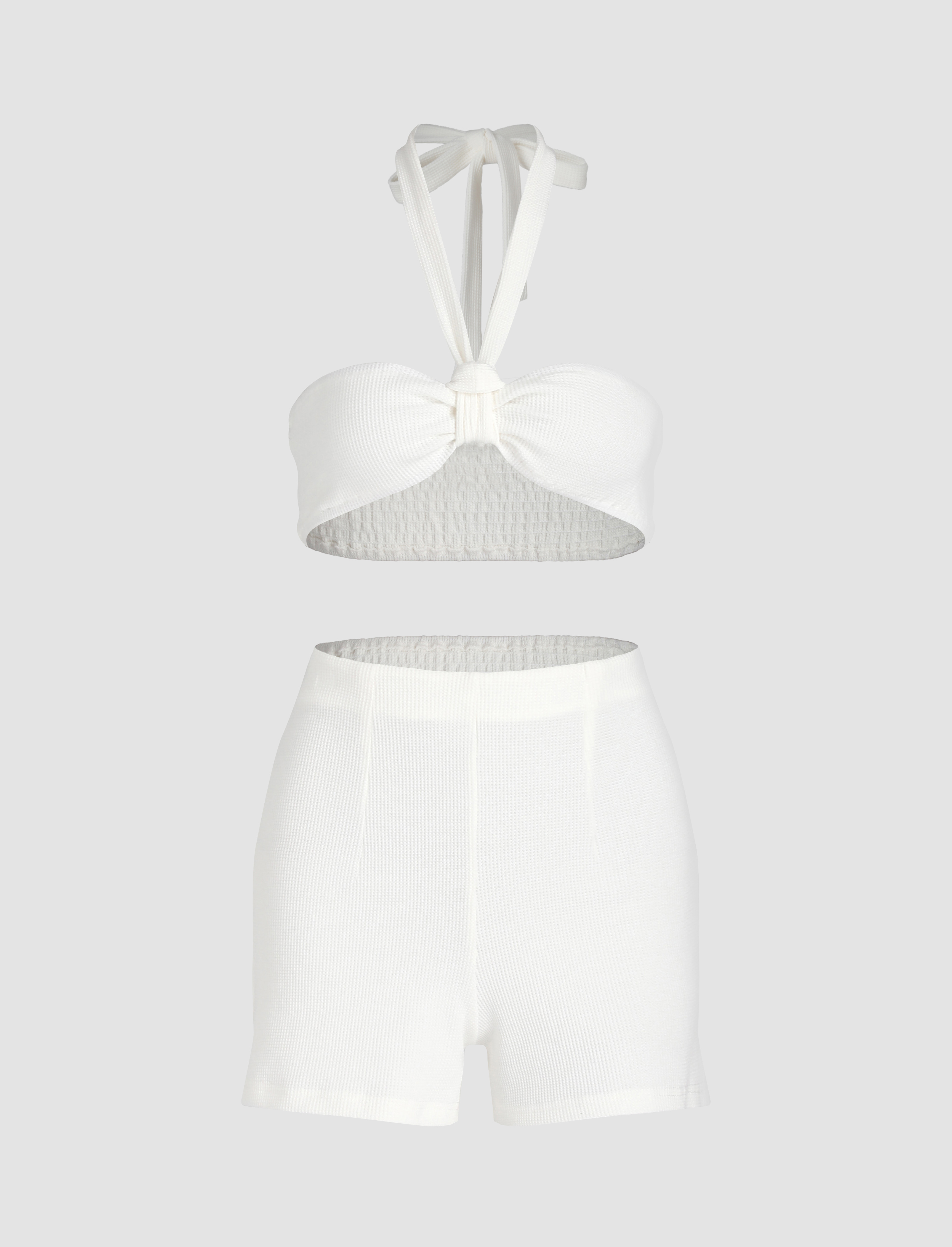 Solid White Halter Top Set - Cider