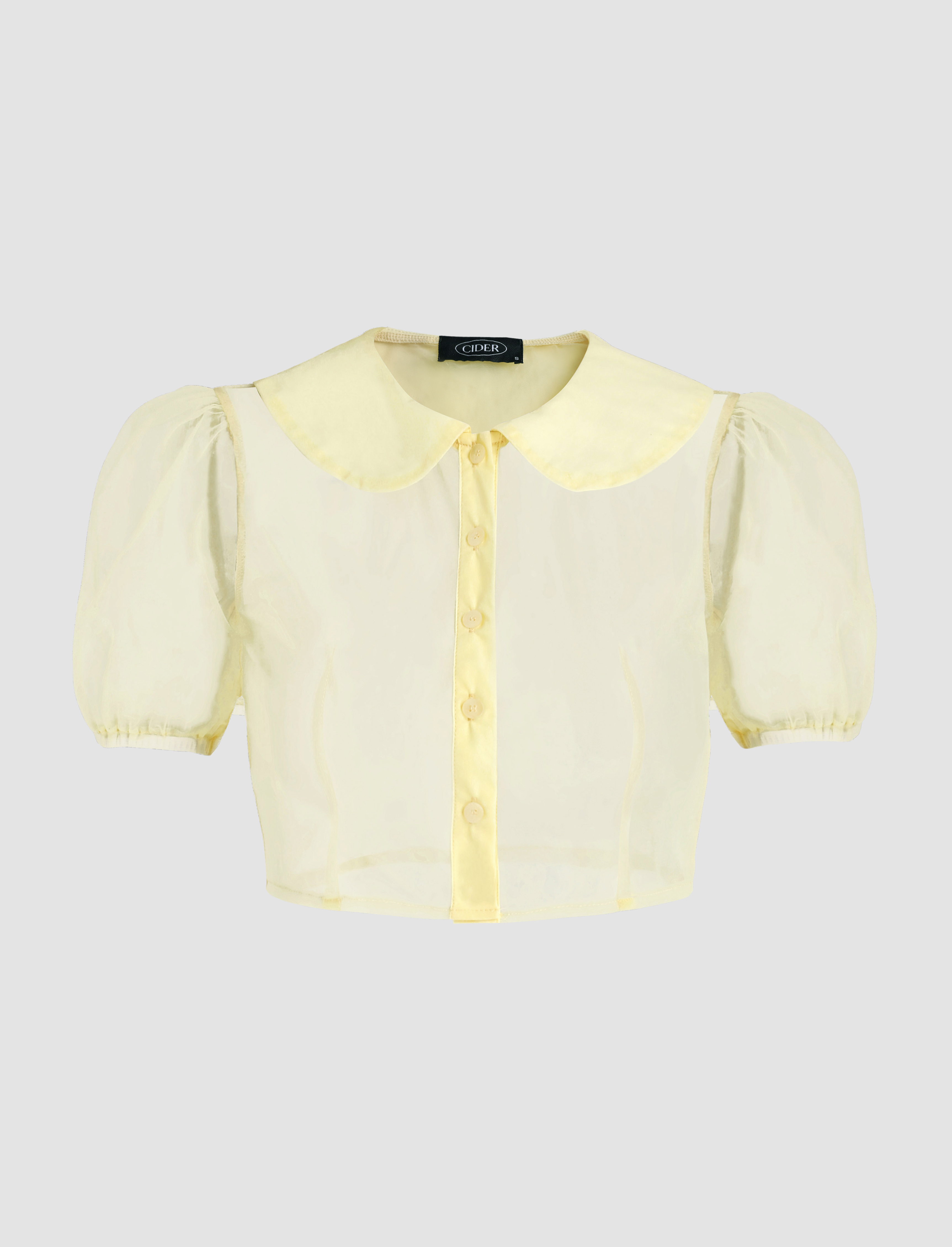 Collar Mesh Blouse Without Bra - Cider