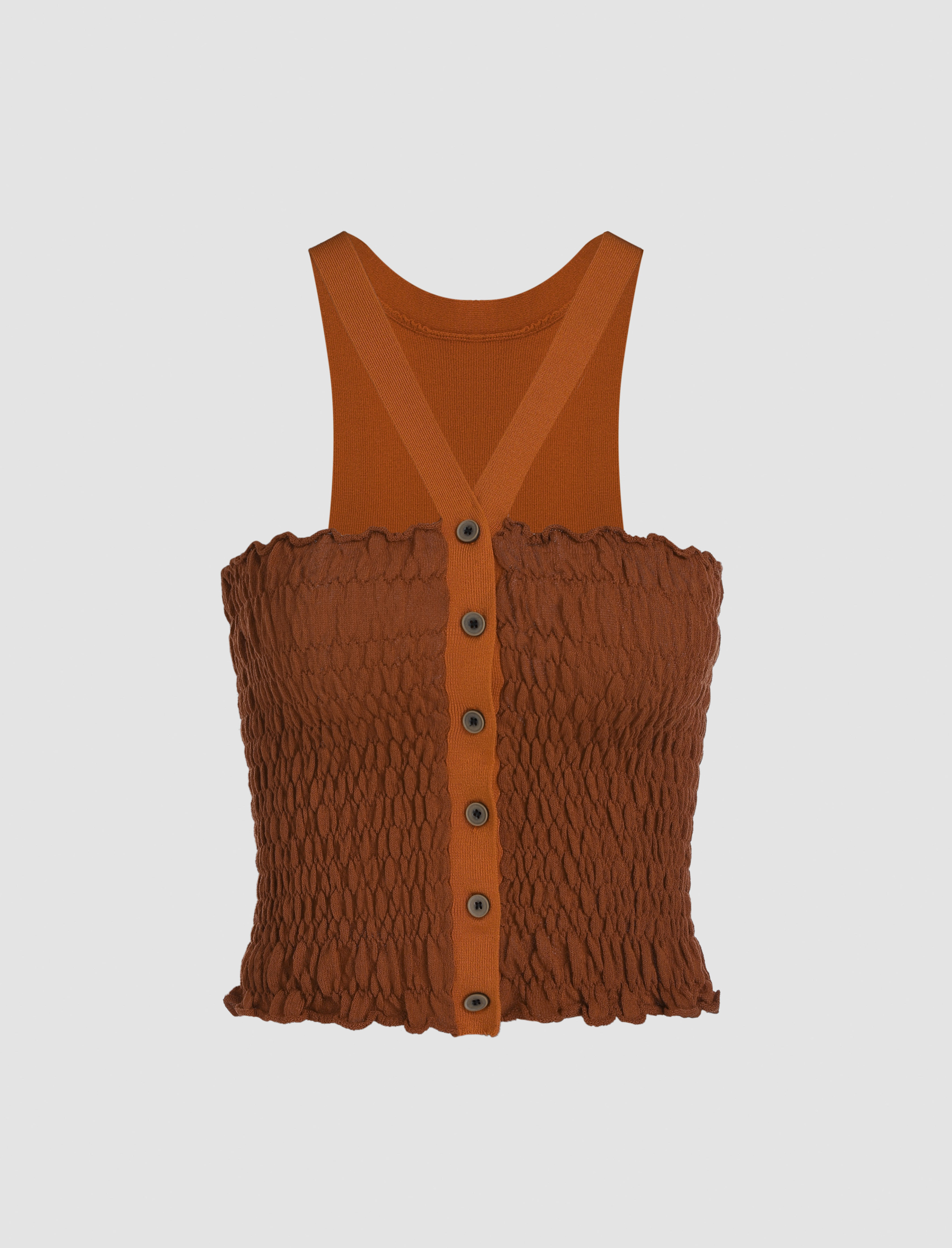 Shirred Button Up Halter Top - Cider