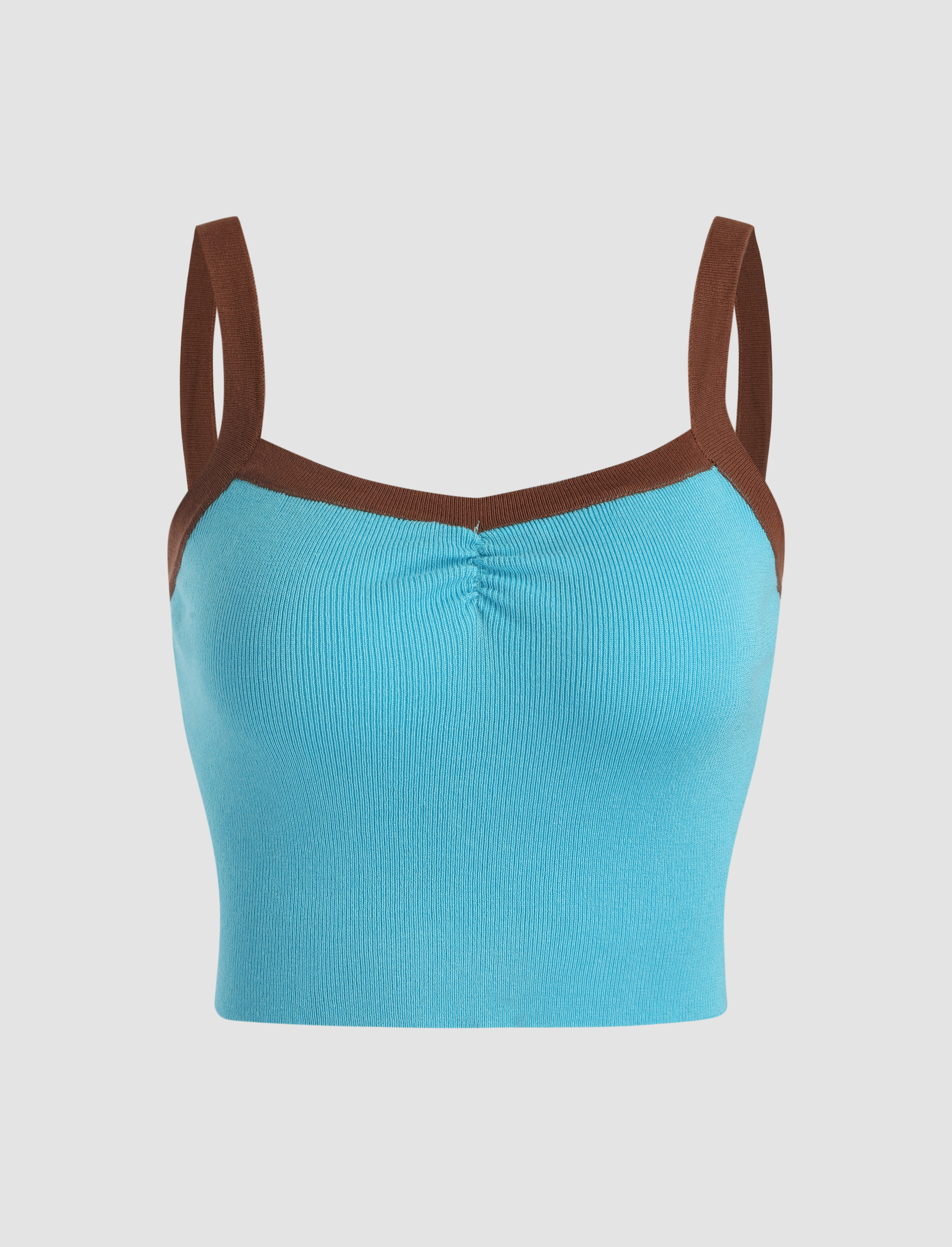 Contrast Color Knitted Tank Top - Cider