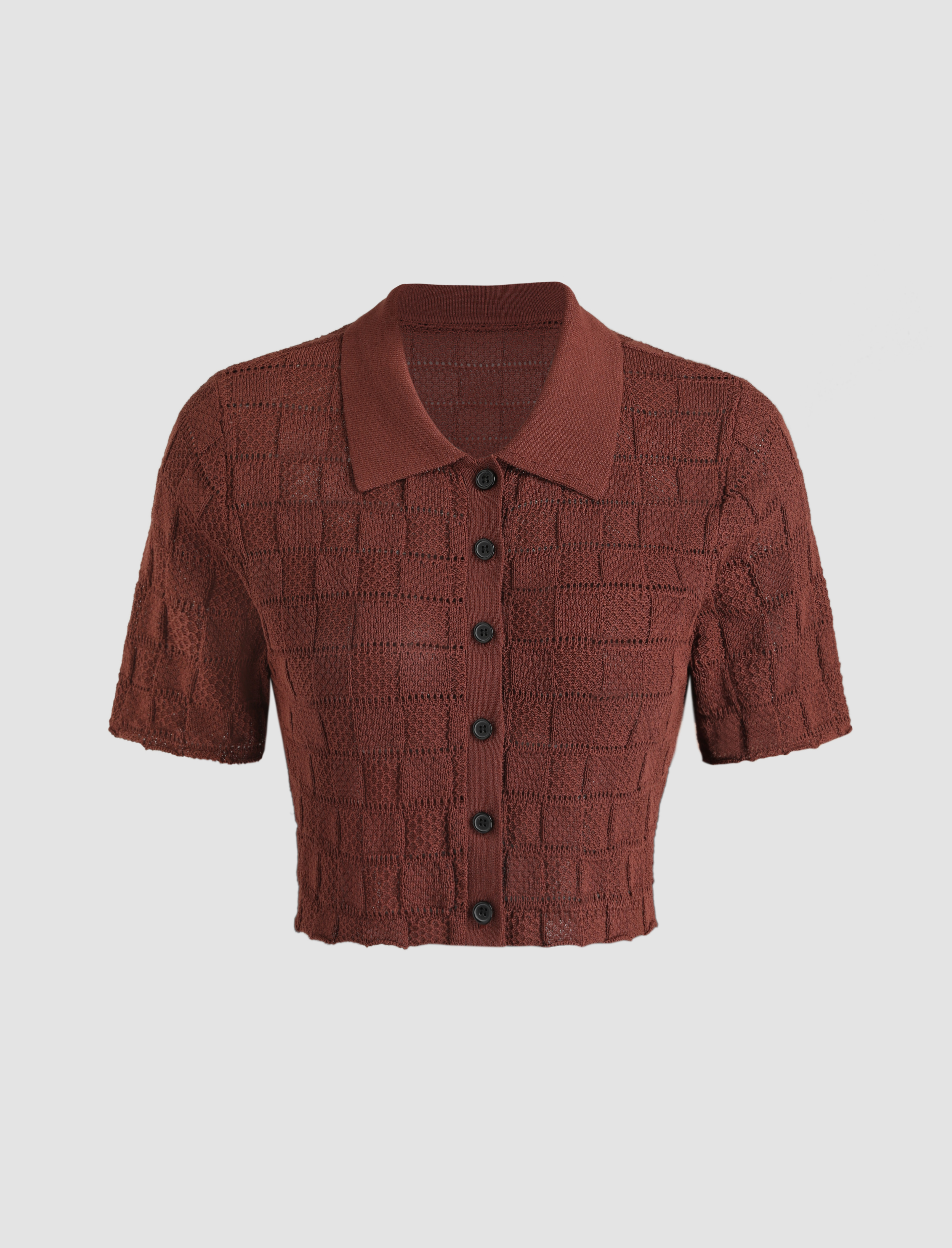 Solid Button Up Collar Knitted Tee - Cider