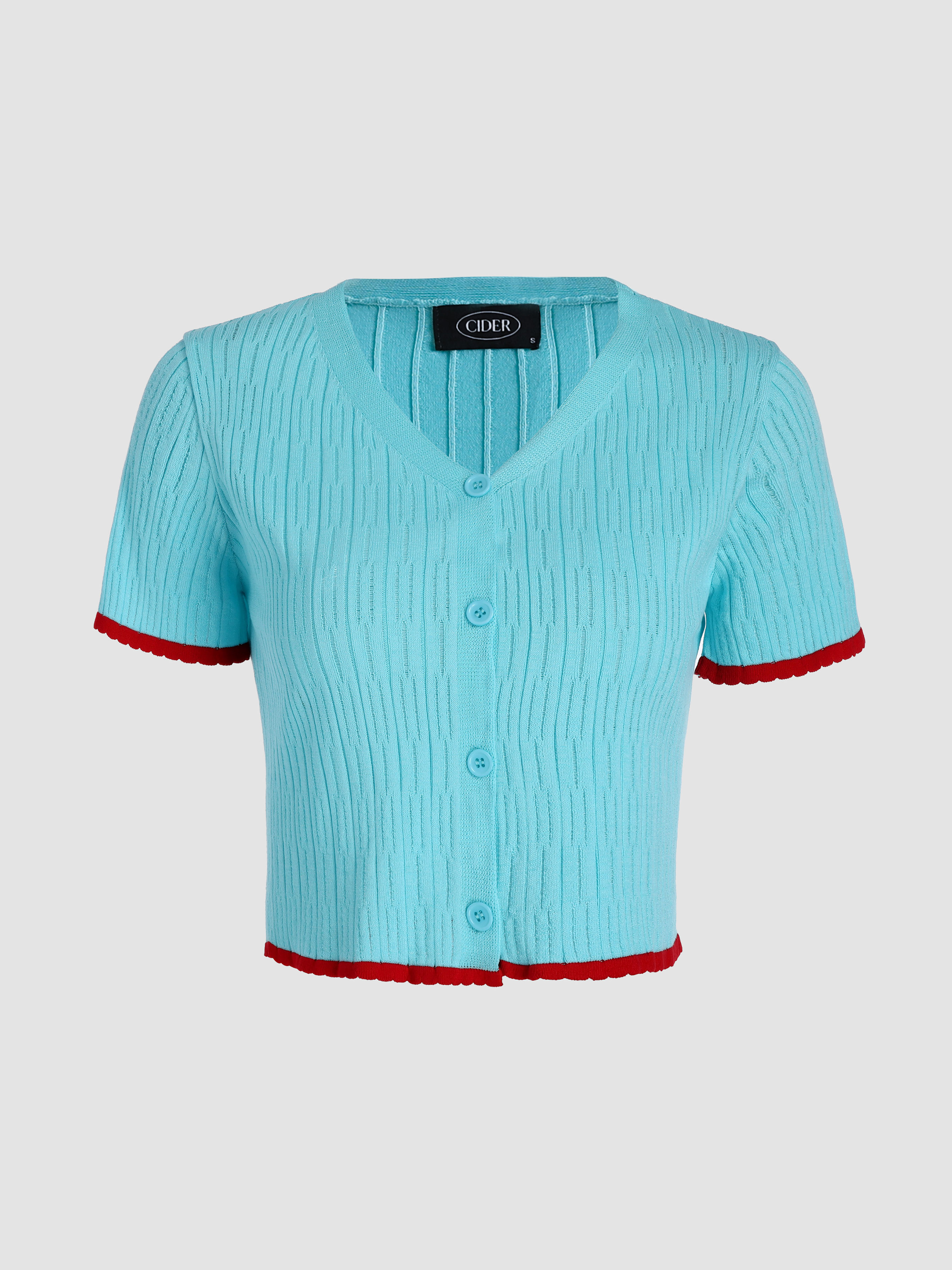 Blue Button Up Knitted Top - Cider