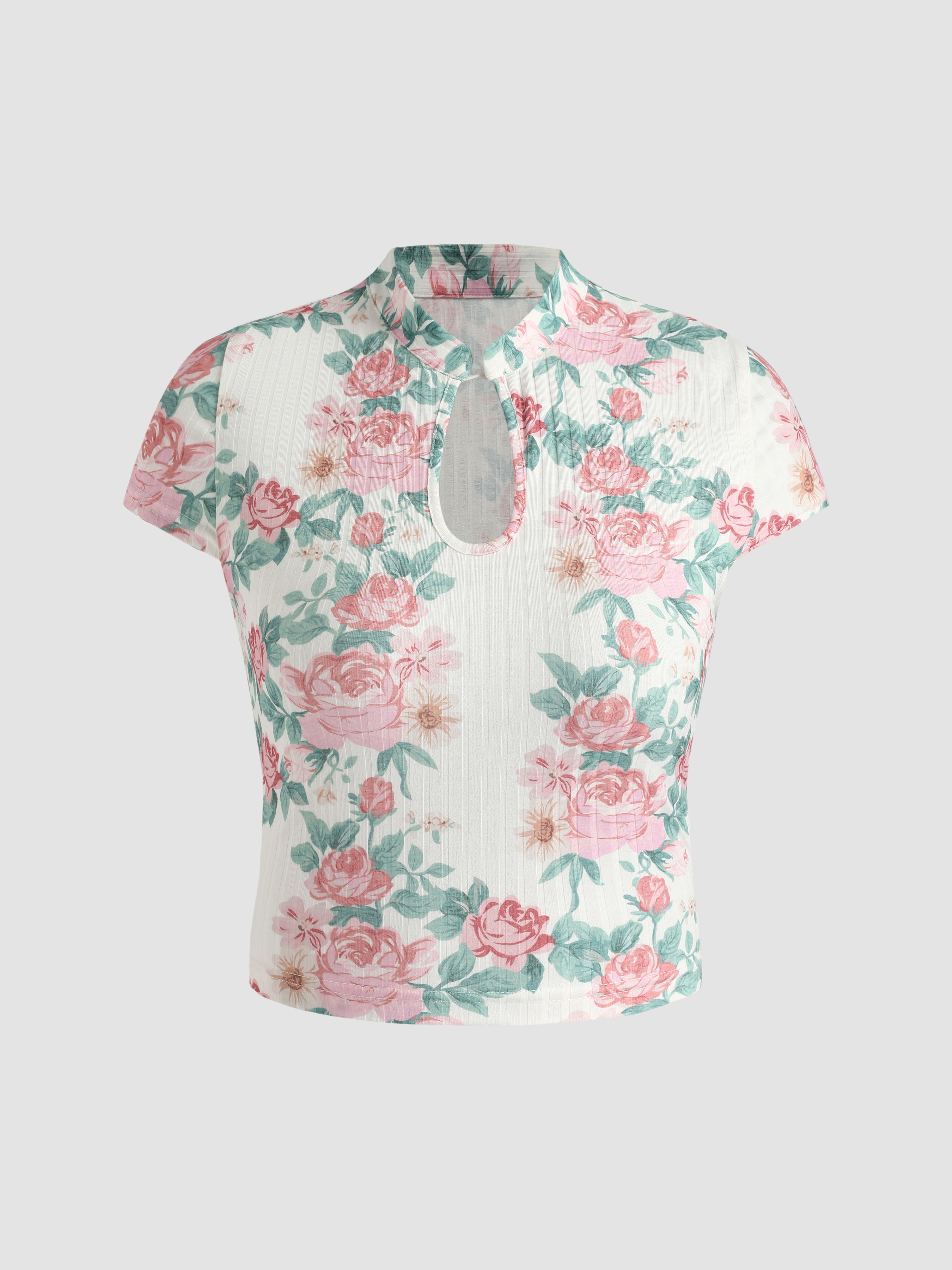 Rose Pattern Rib Top