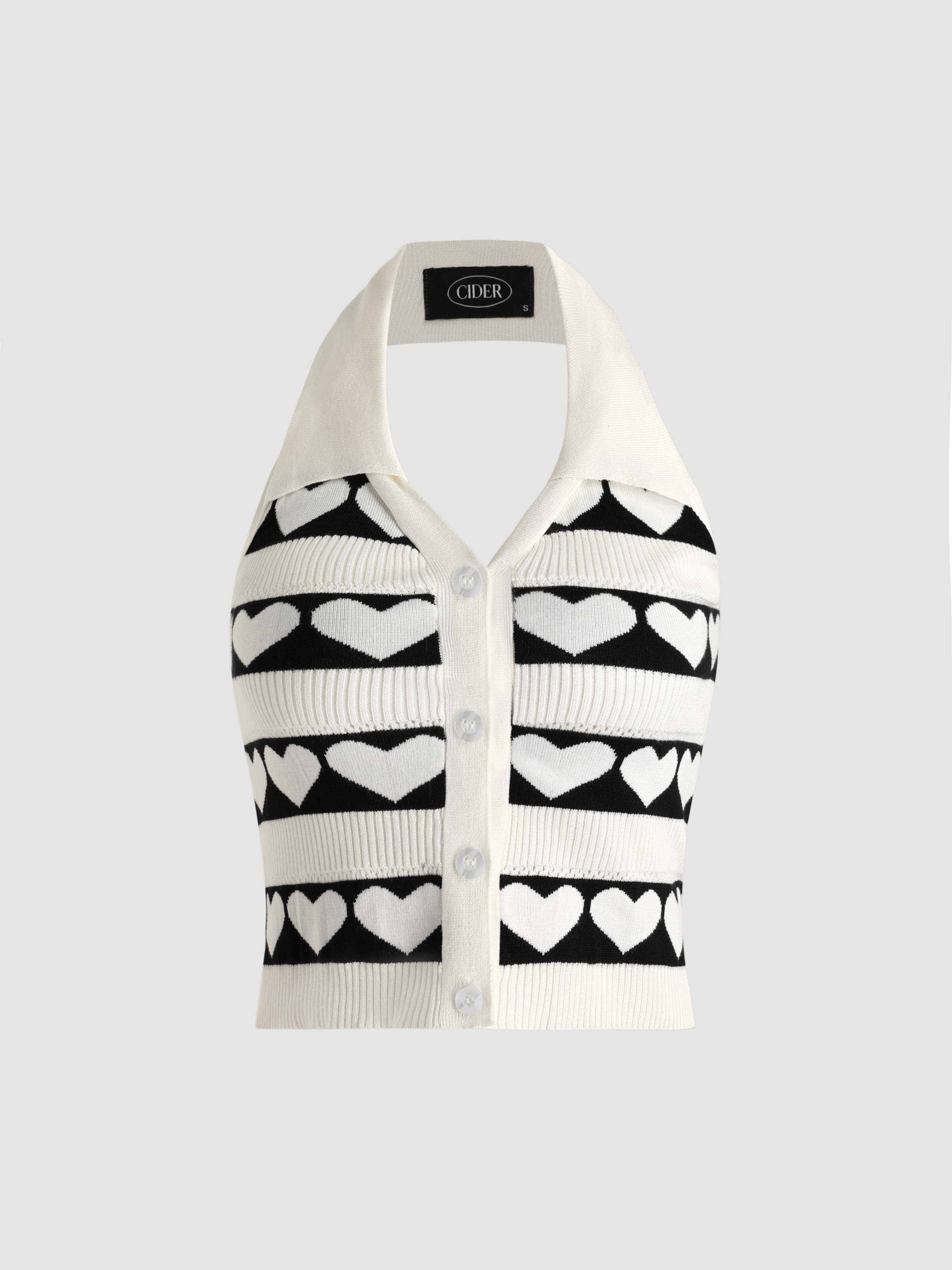 Heart Print Striped Halter Top - Cider