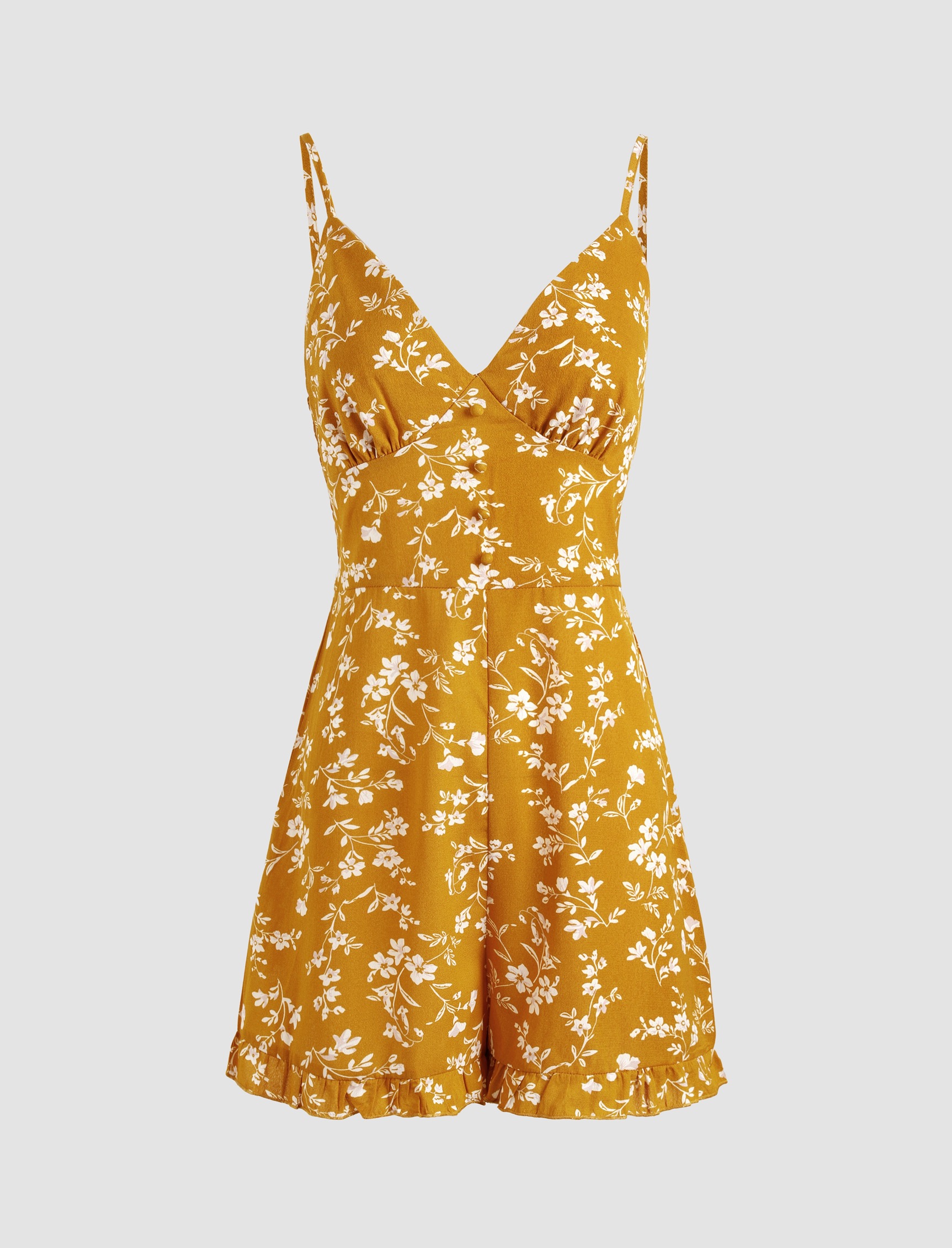 Floral V-Neckline Ruffle Playsuit