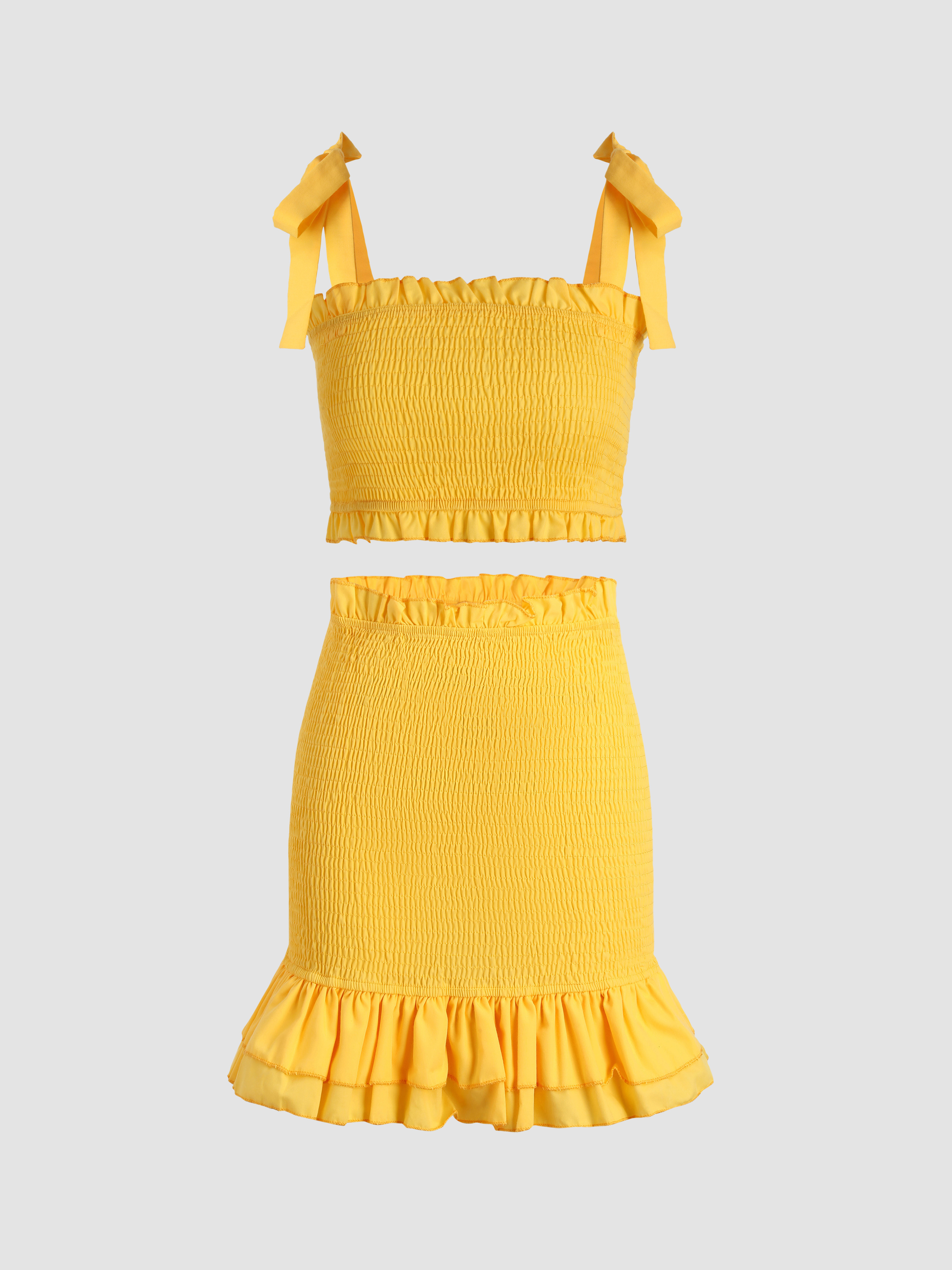 Yellow Shirred Ruffle Set