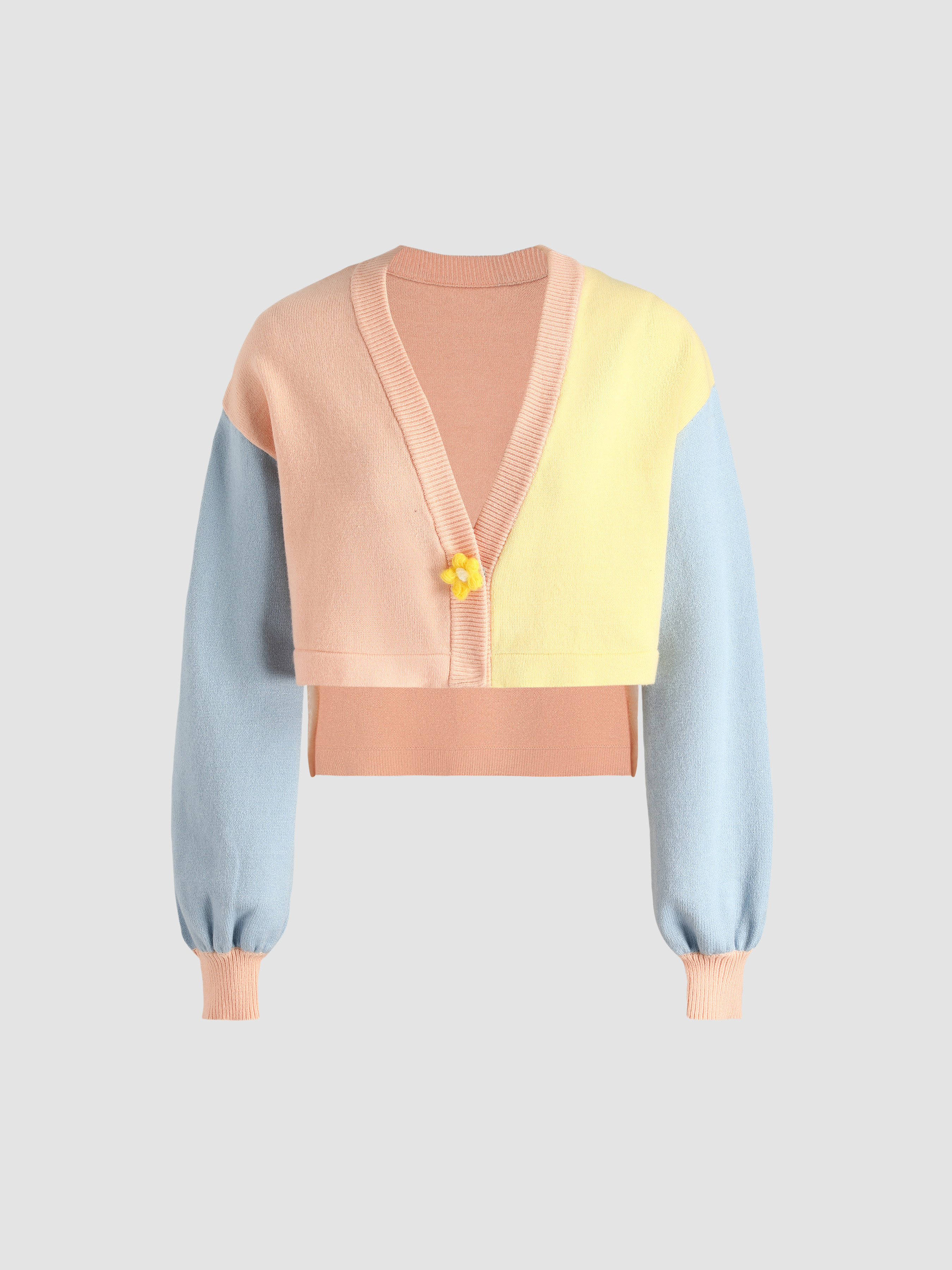 3D Flower Colorblock Cardigan