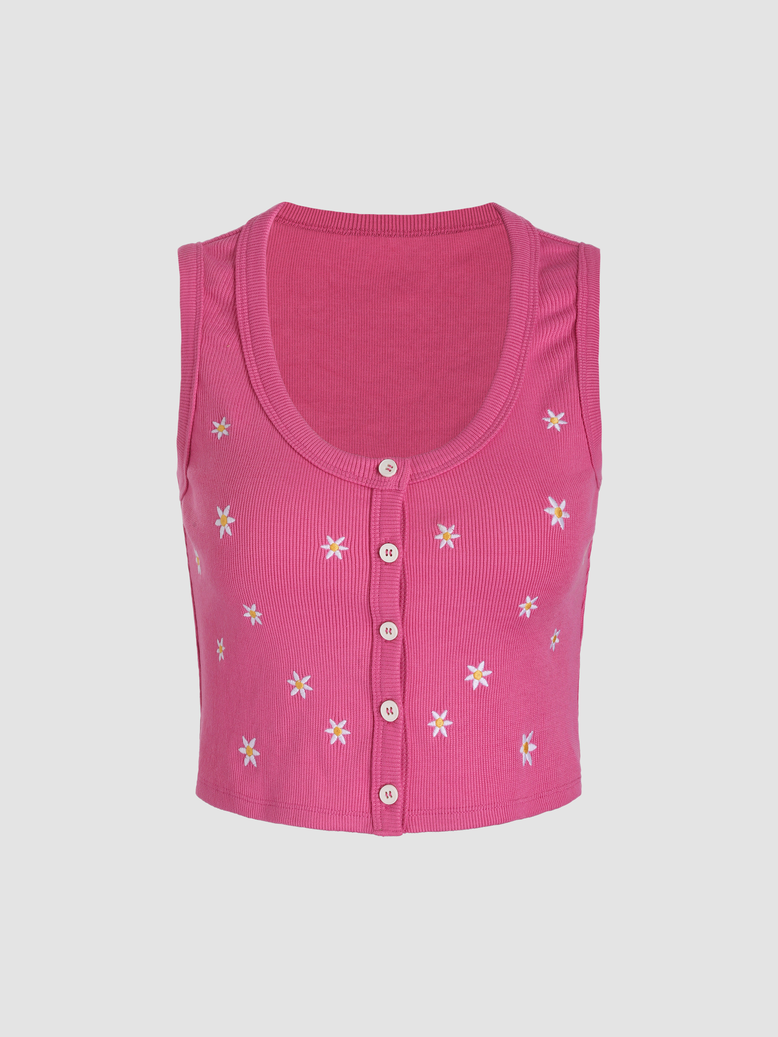 Pink Daisy Button Up Top - Cider