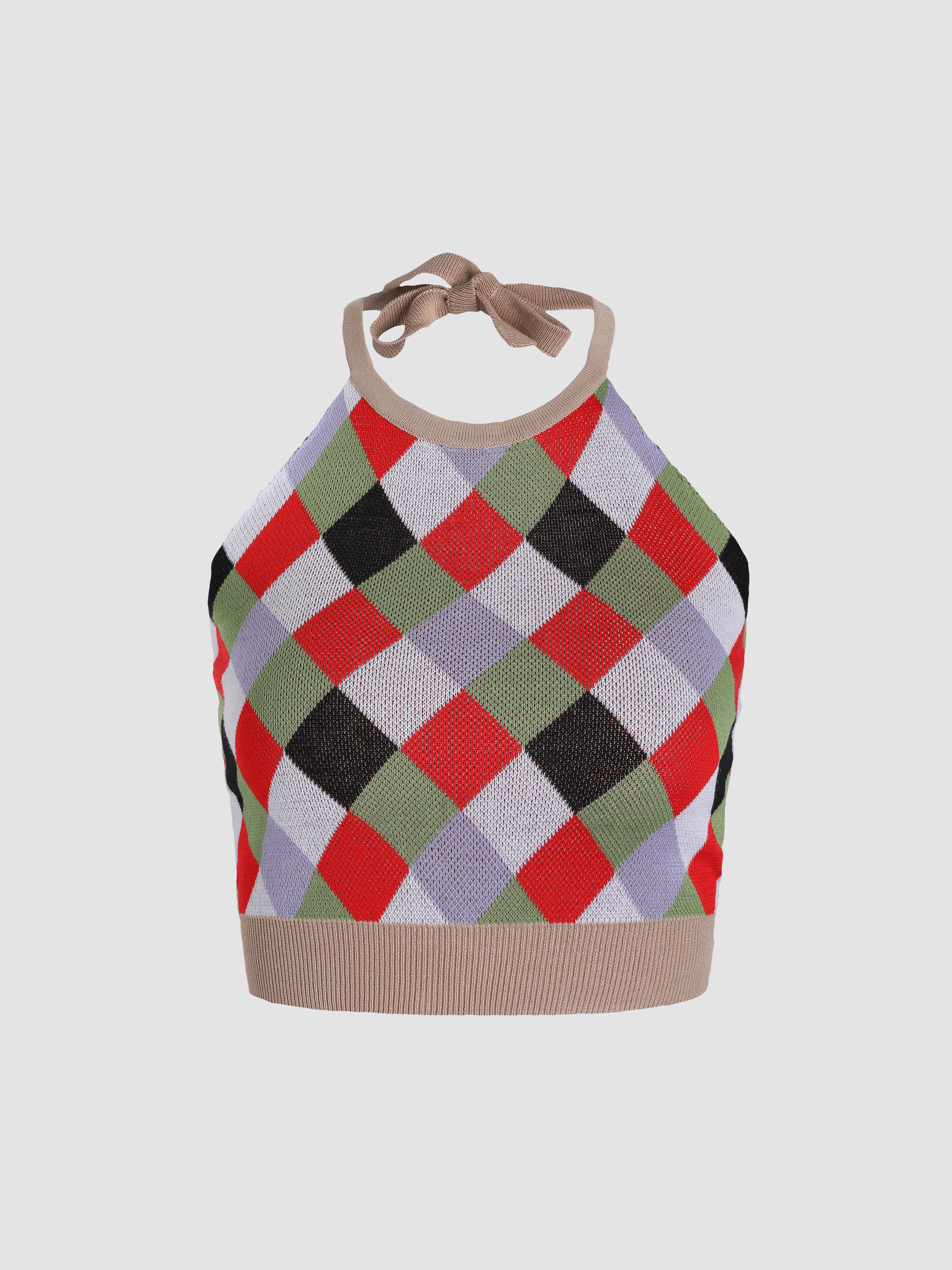 Check Pattern Halter Top