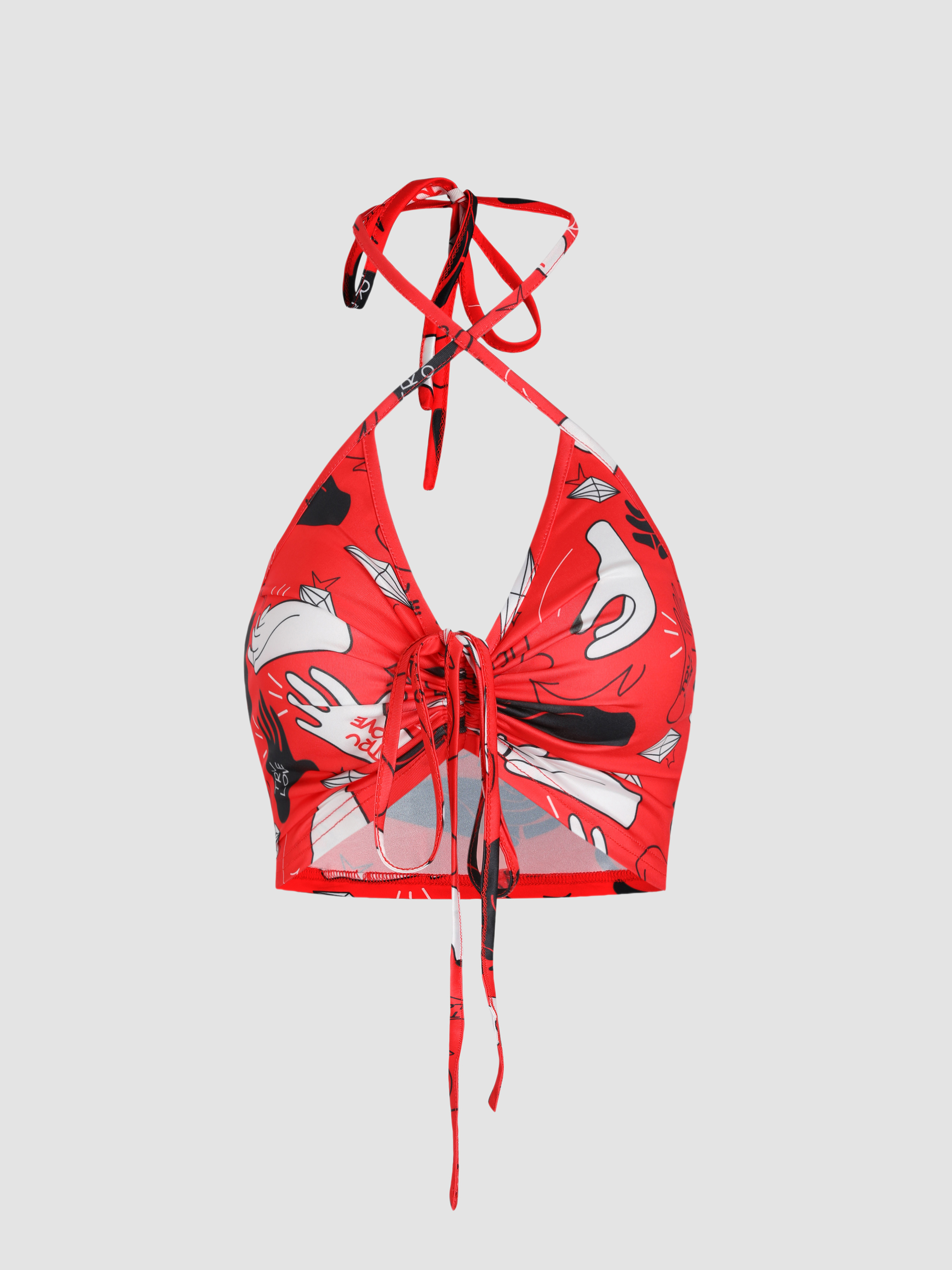 Graphic Ruched Halter Top - Cider