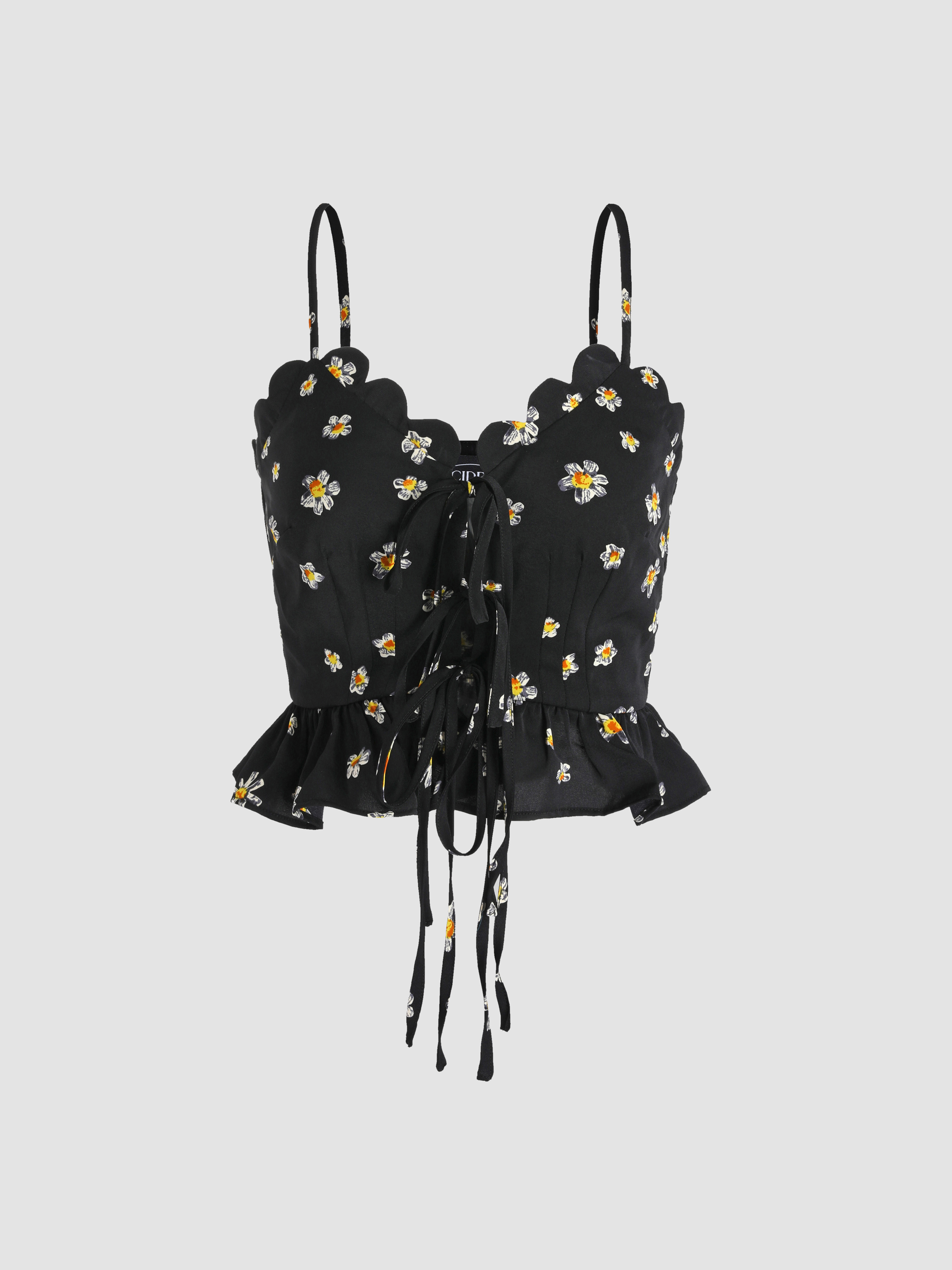 Ruffle Hem Tie Front Tank Top