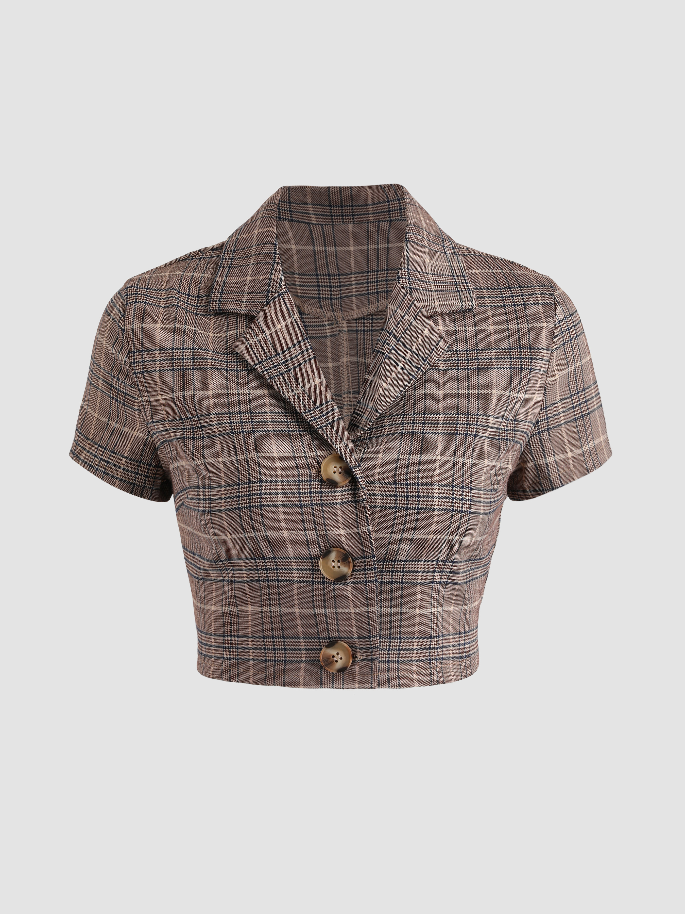 Plaid Notched Crop Top