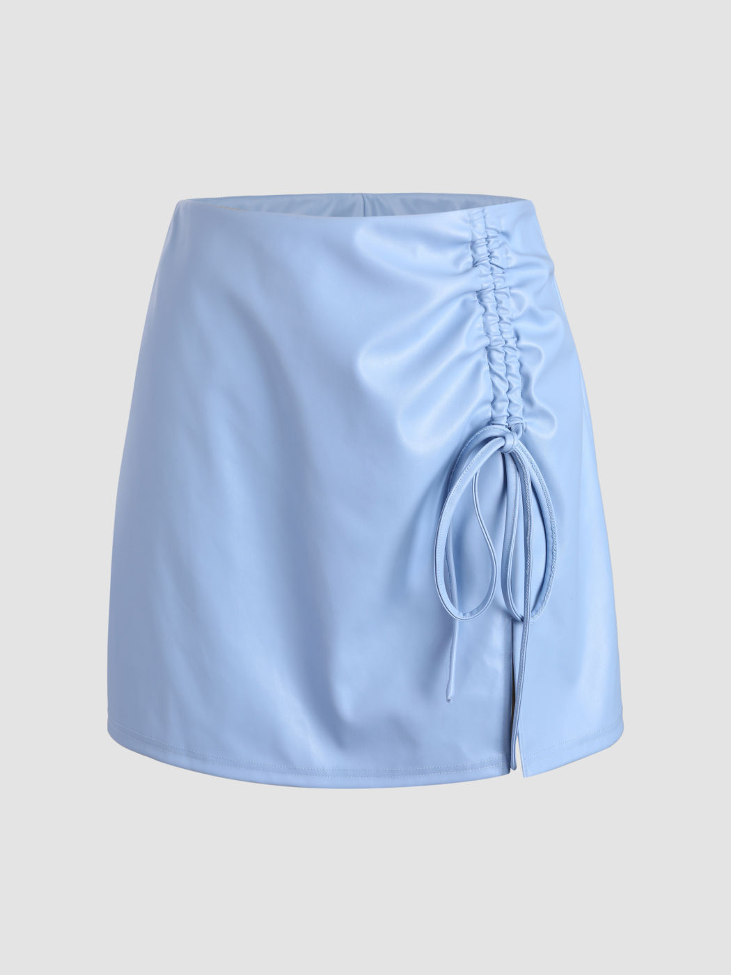 Faux Leather Side Tie Mini Skirt - Cider