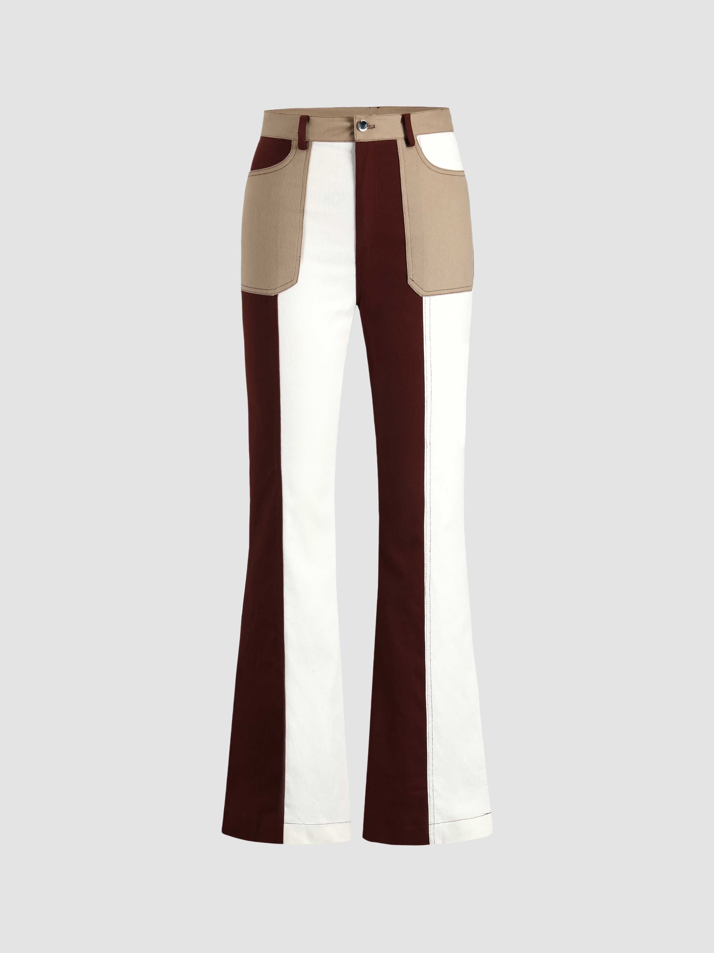Neutral Colorblock Straight Legged Trousers - Cider