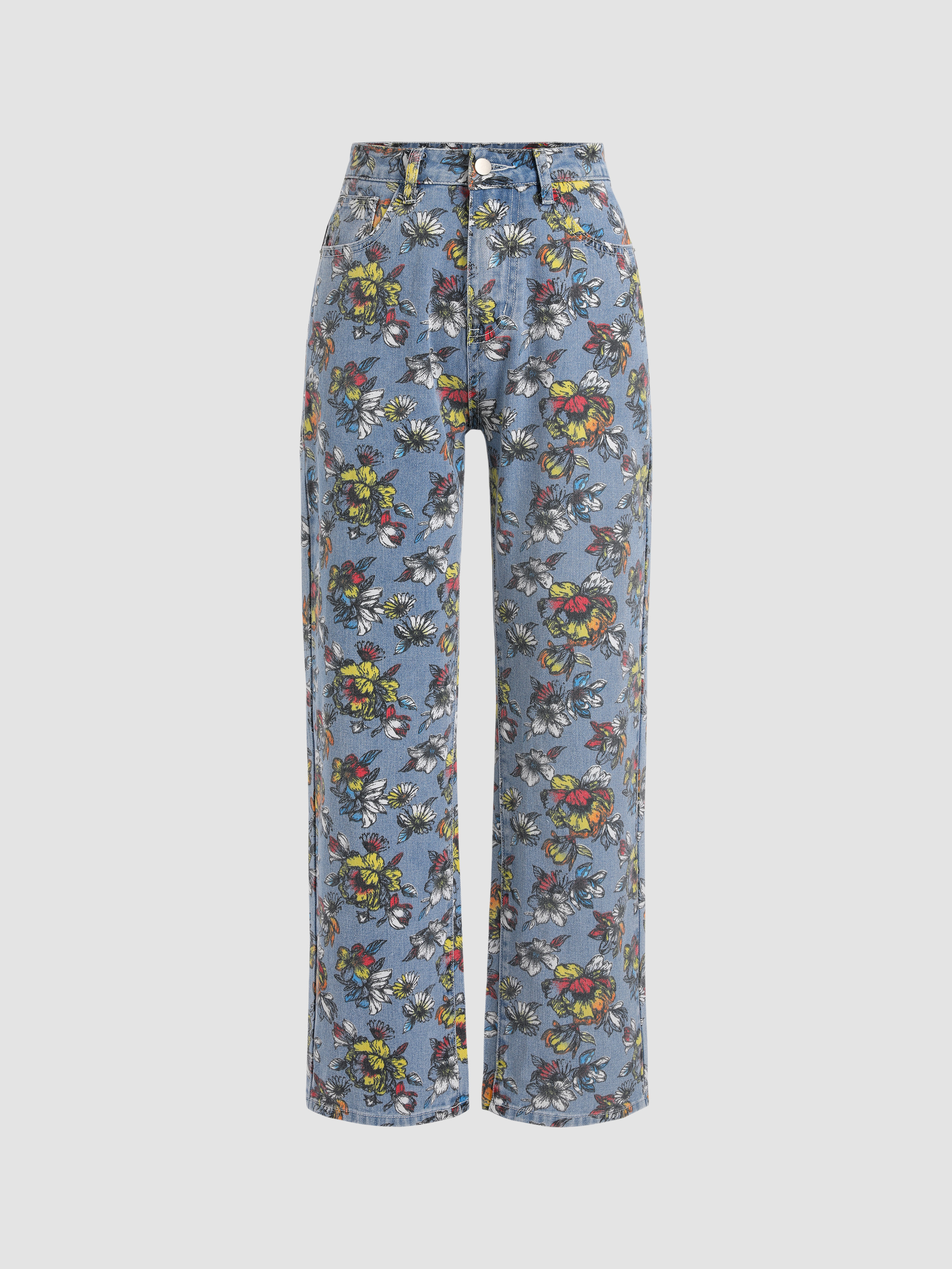 Floral Pattern Denim Jeans