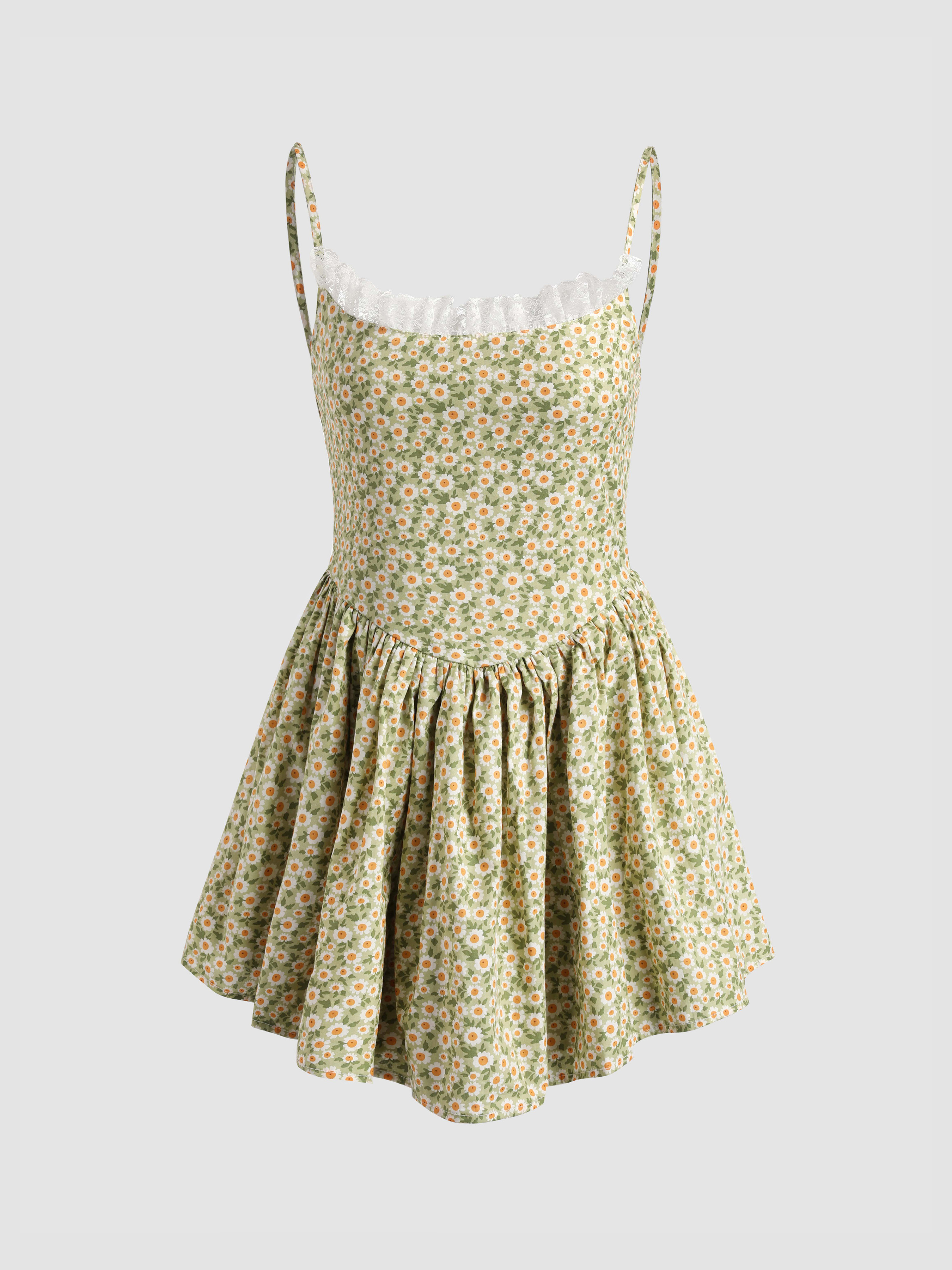 Lace Trim Backless Corset Dress - Cider