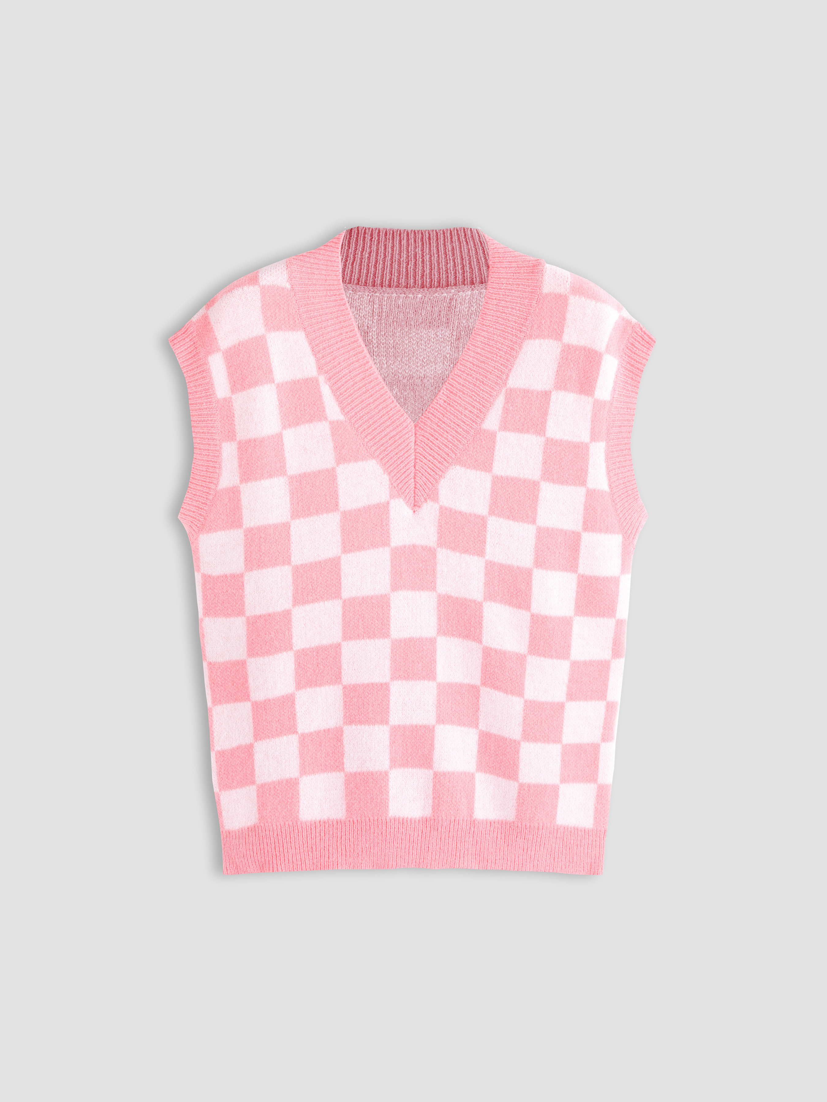 Check Pattern Knitted Vest - Cider