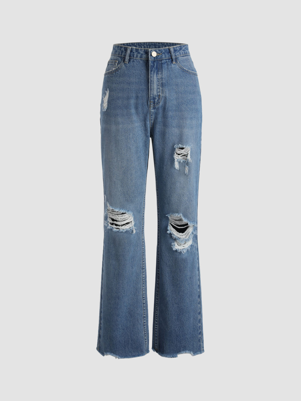 Denim Ripped Straight Leg Jeans