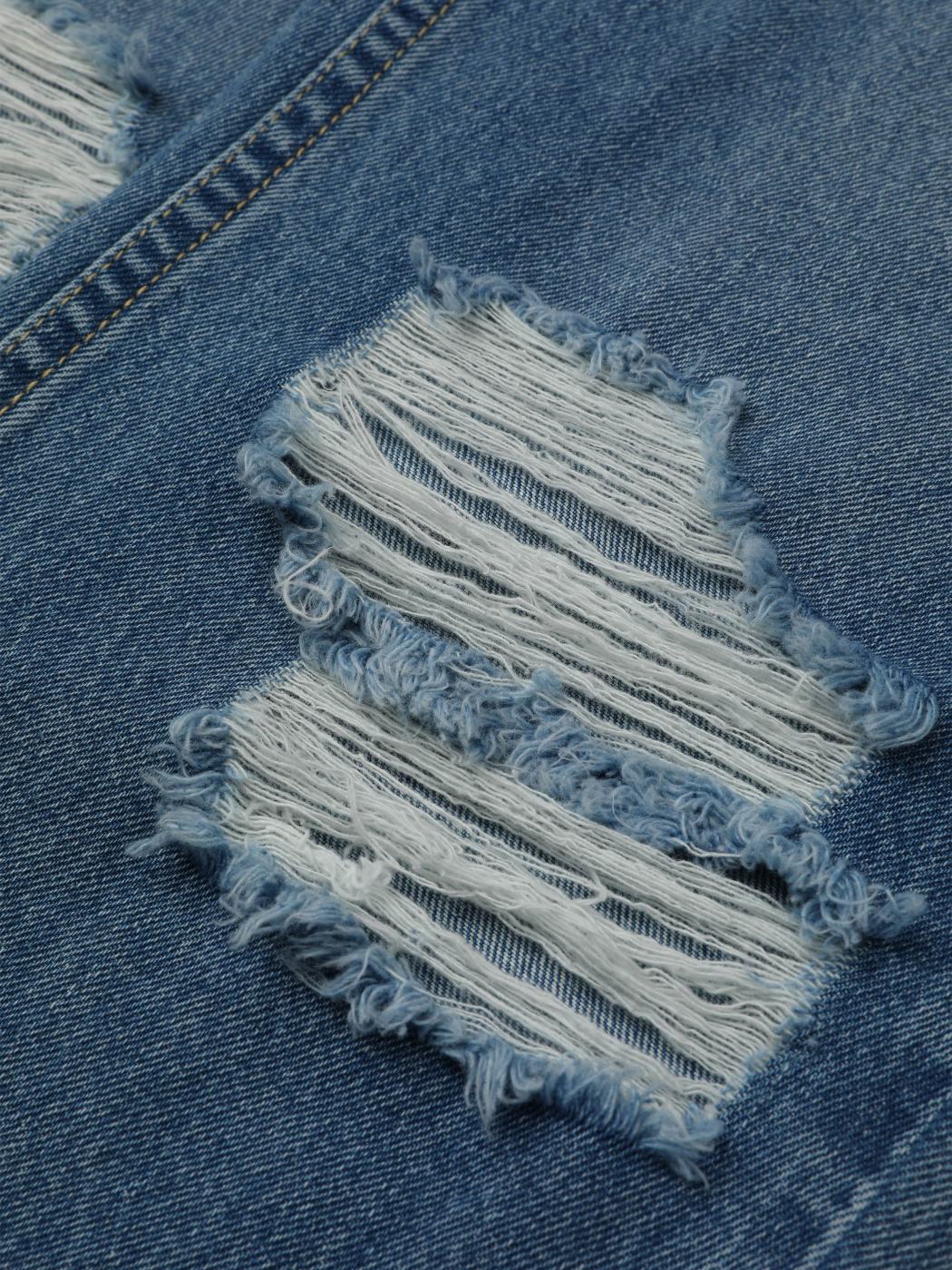 Denim Ripped Straight Leg Jeans