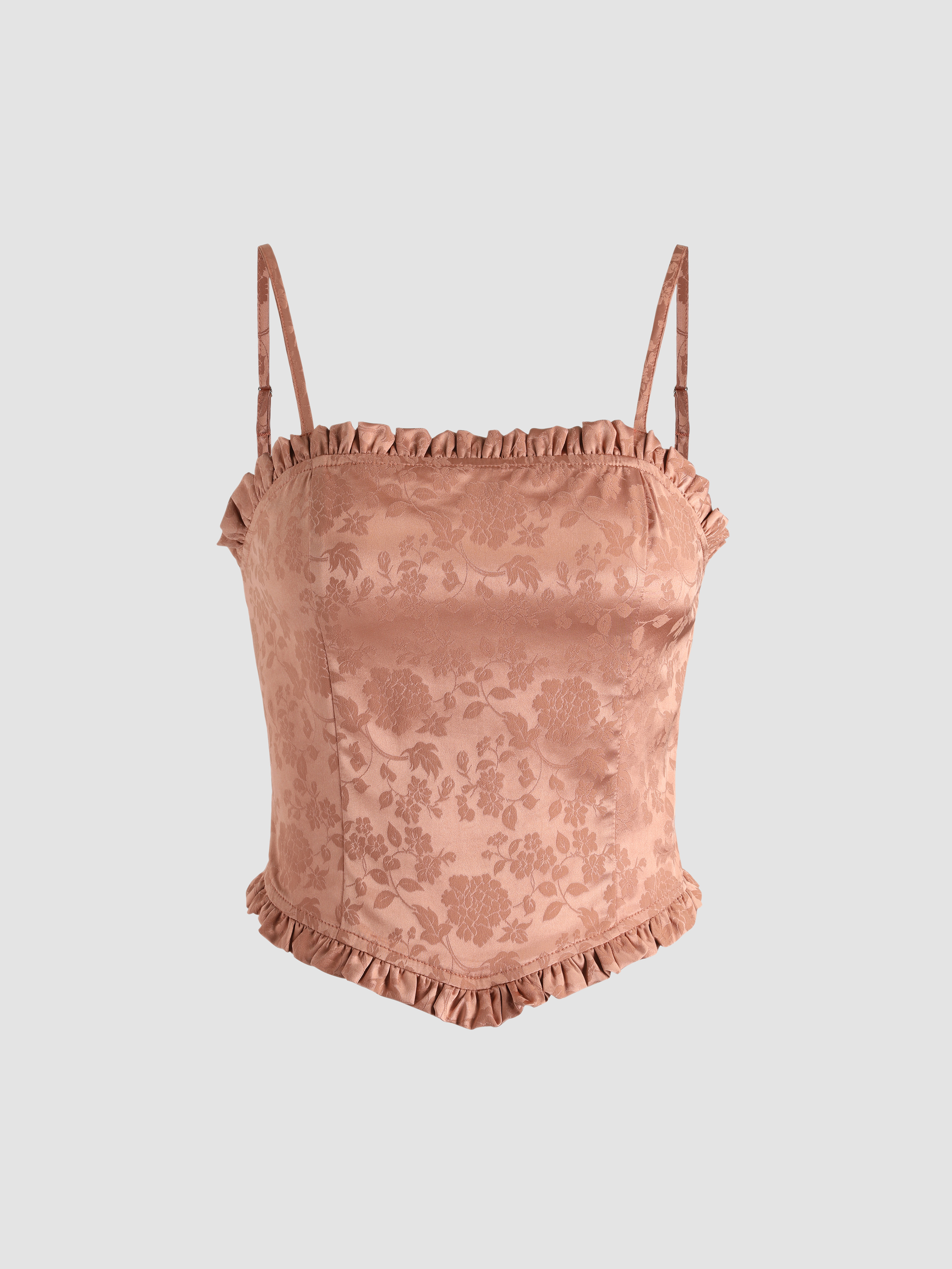 Floral Pattern Ruffle Cami Top - Cider