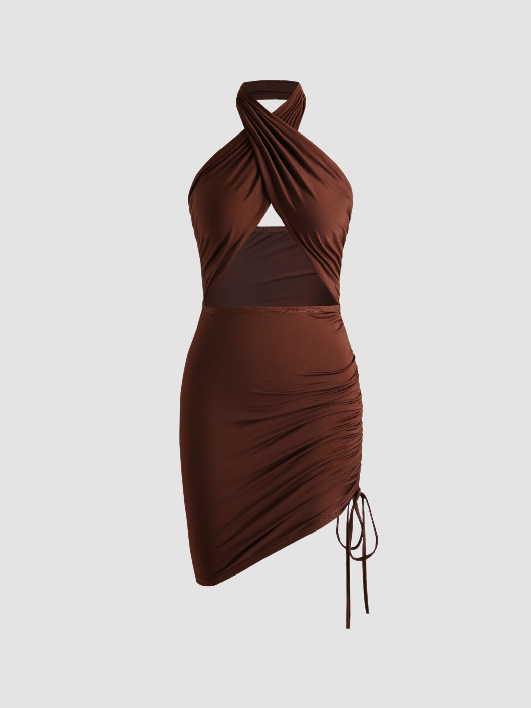 Brown Cut Out Halter Dress - Cider