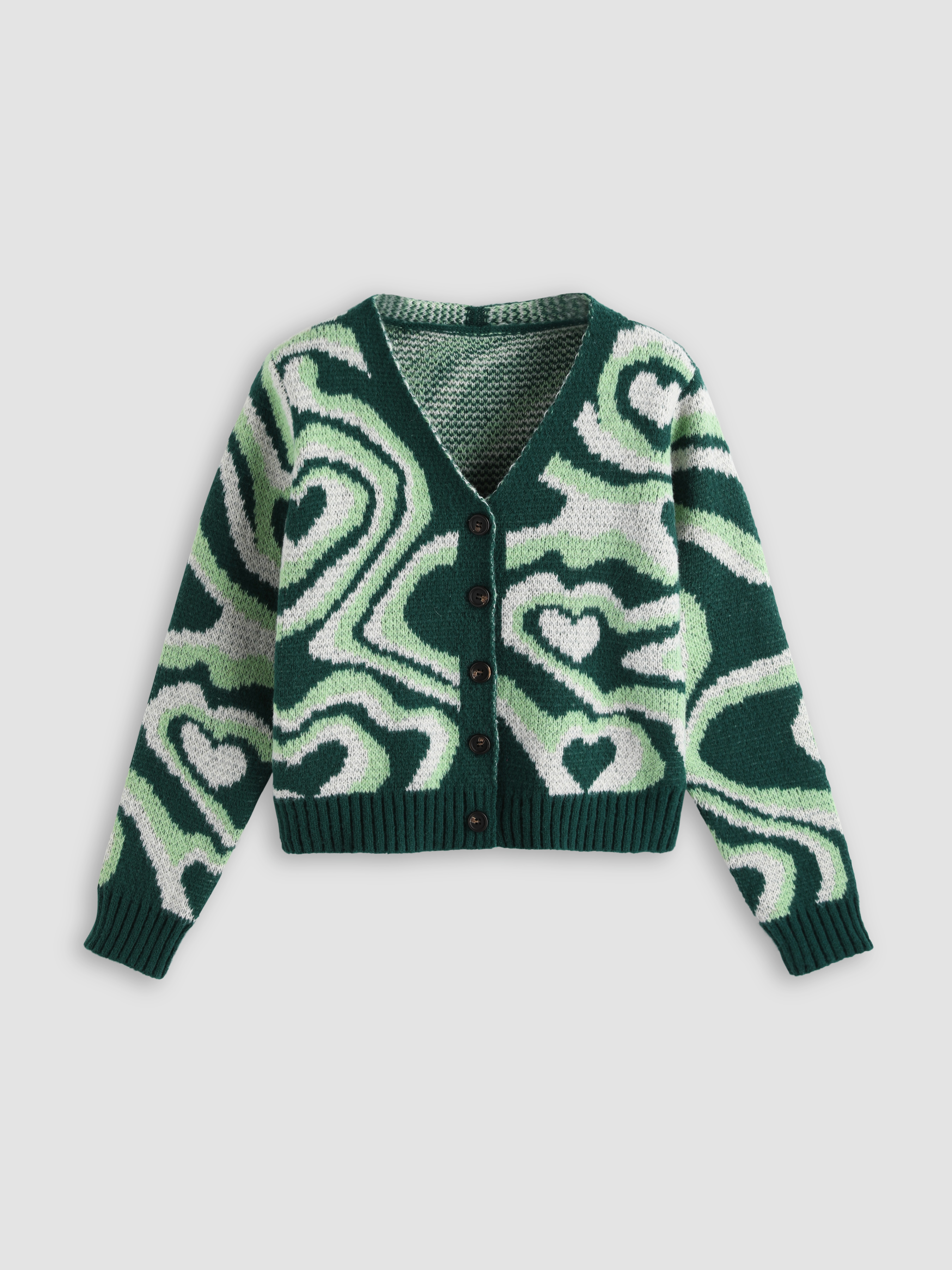 Artistic Heart Pattern Cardigan - Cider