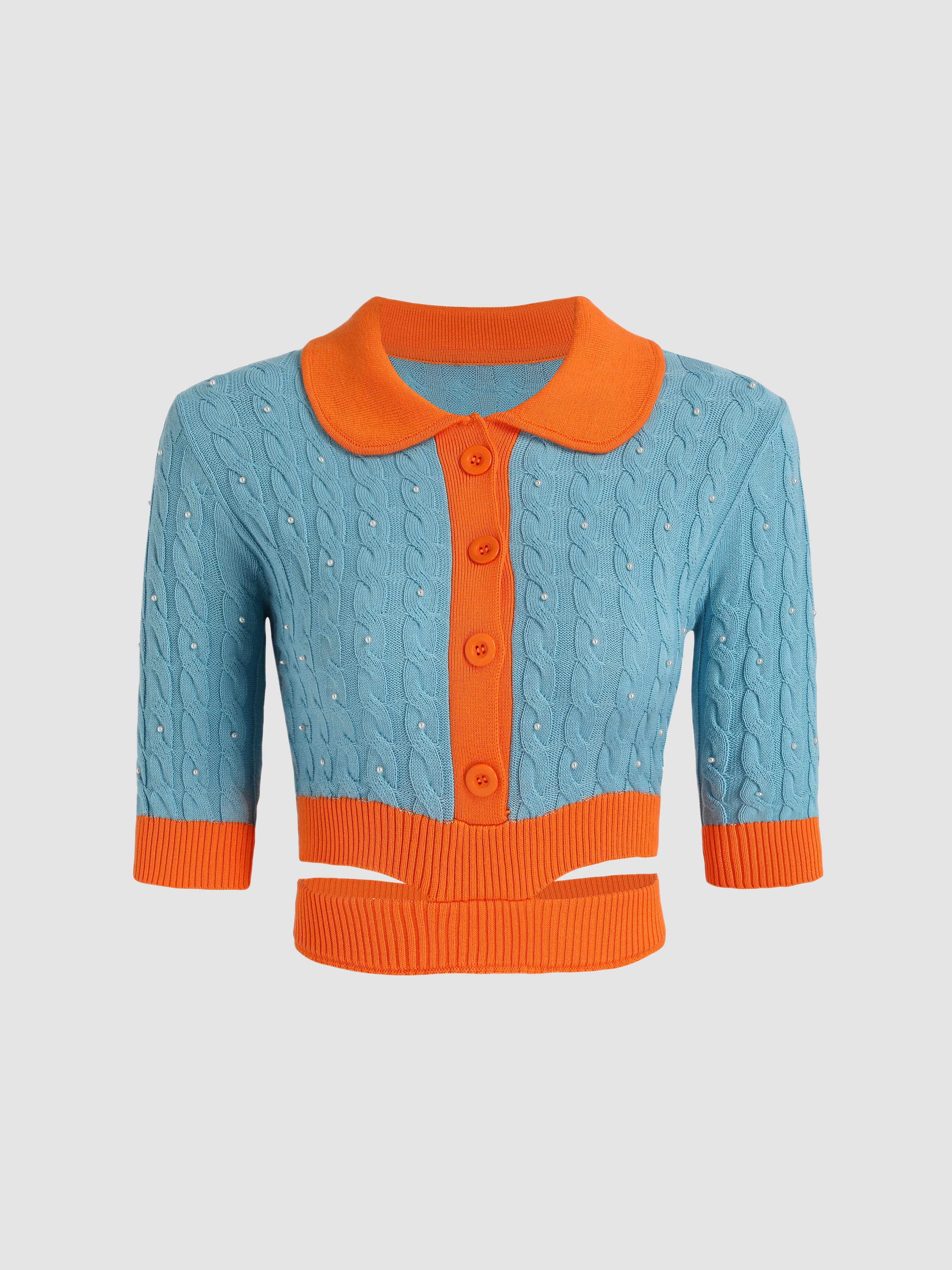 Contrast Color Cut Out Cardigan - Cider