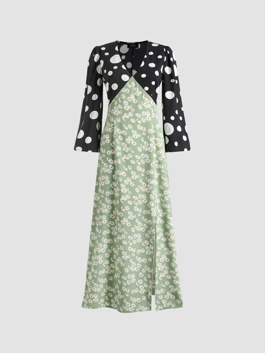 Polka Dot & Daisy Stitching Maxi Dress - Cider