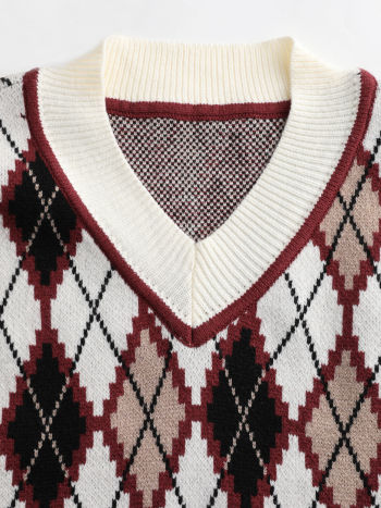Diamond Pattern Knitted Vest - Cider