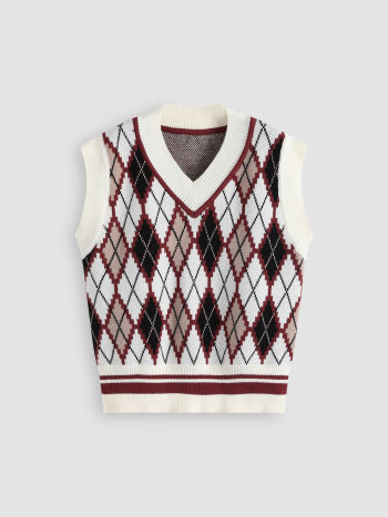 Diamond Pattern Knitted Vest - Cider