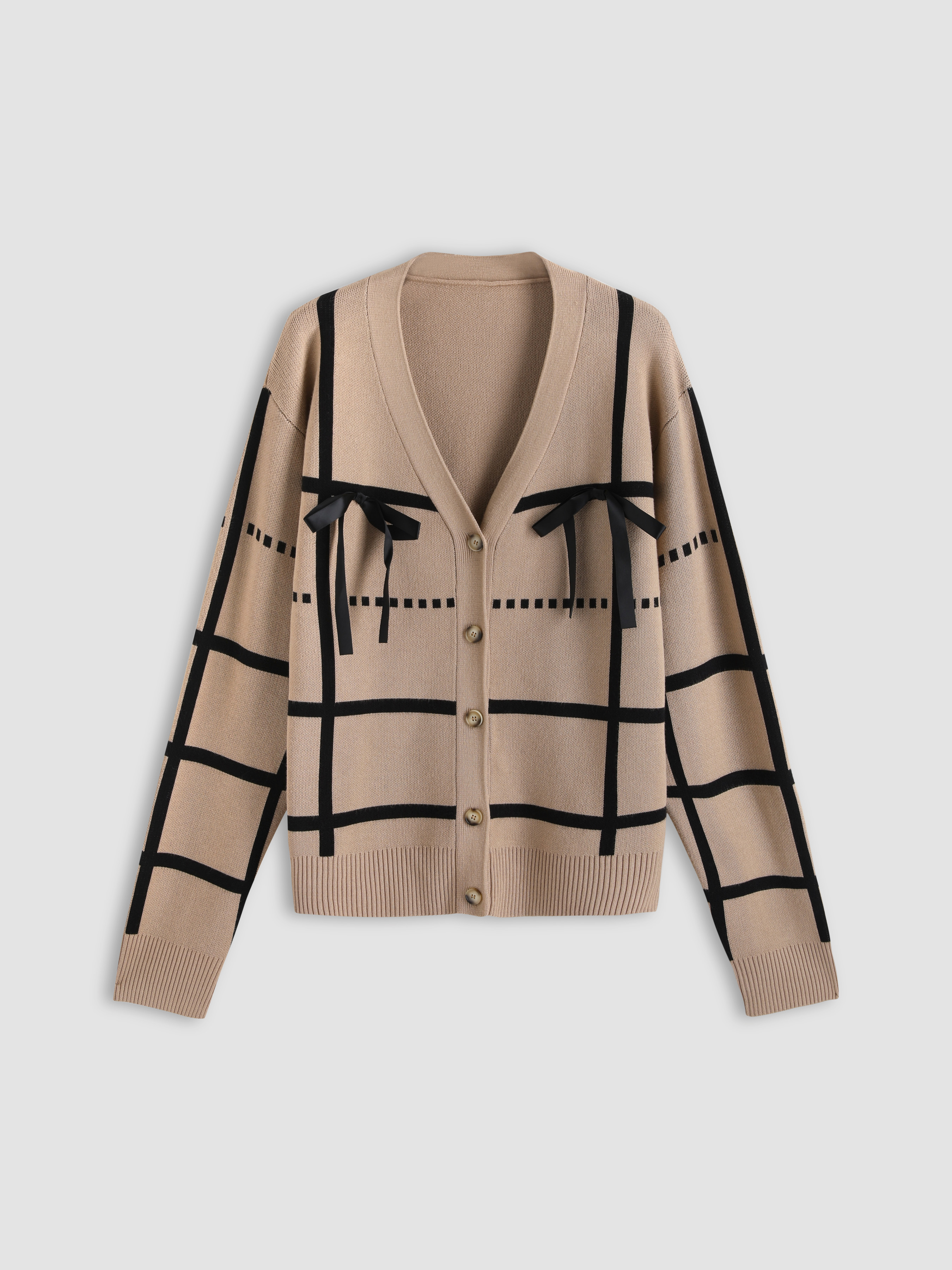 Bow Stripe Knitted Cardigan - Cider