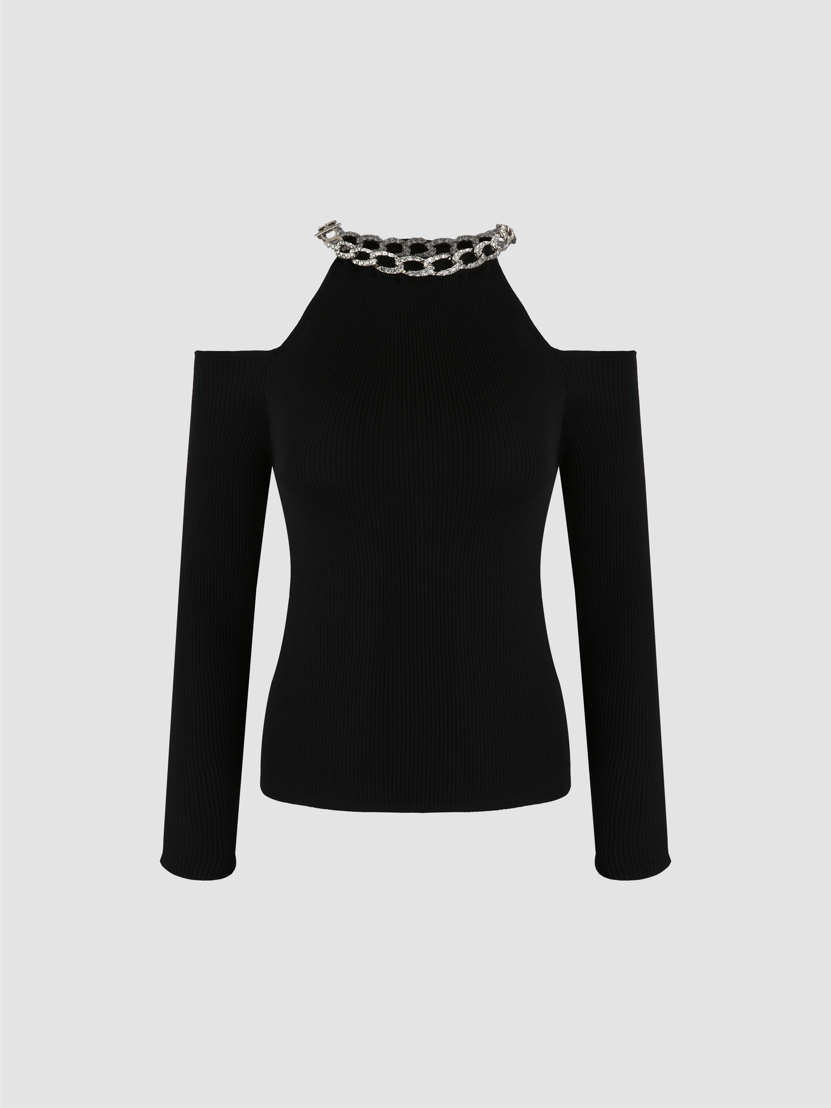 Strapless Metallic Long Sleeve Top - Cider