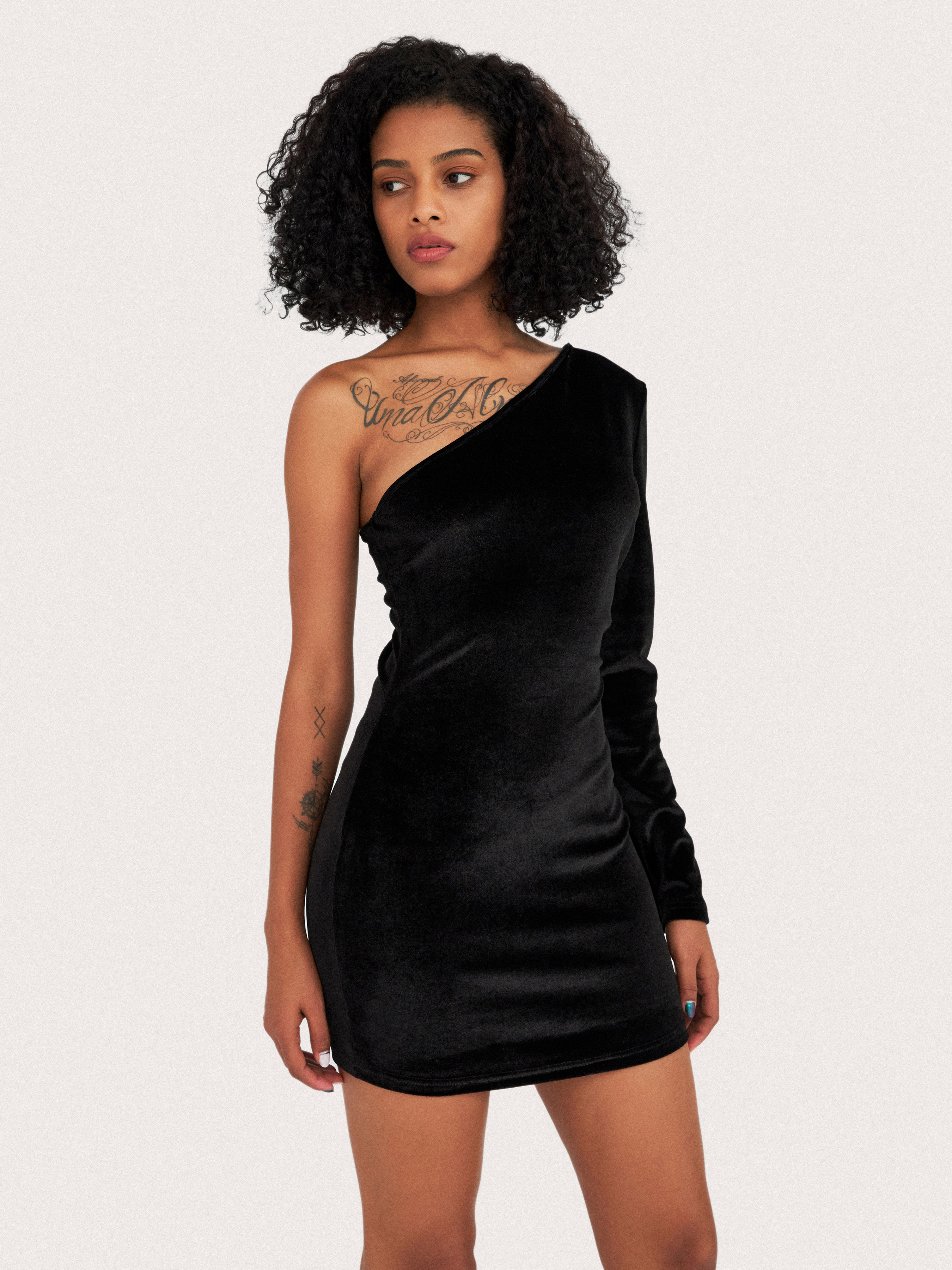 Velvet One Shoulder Bodycon Dress