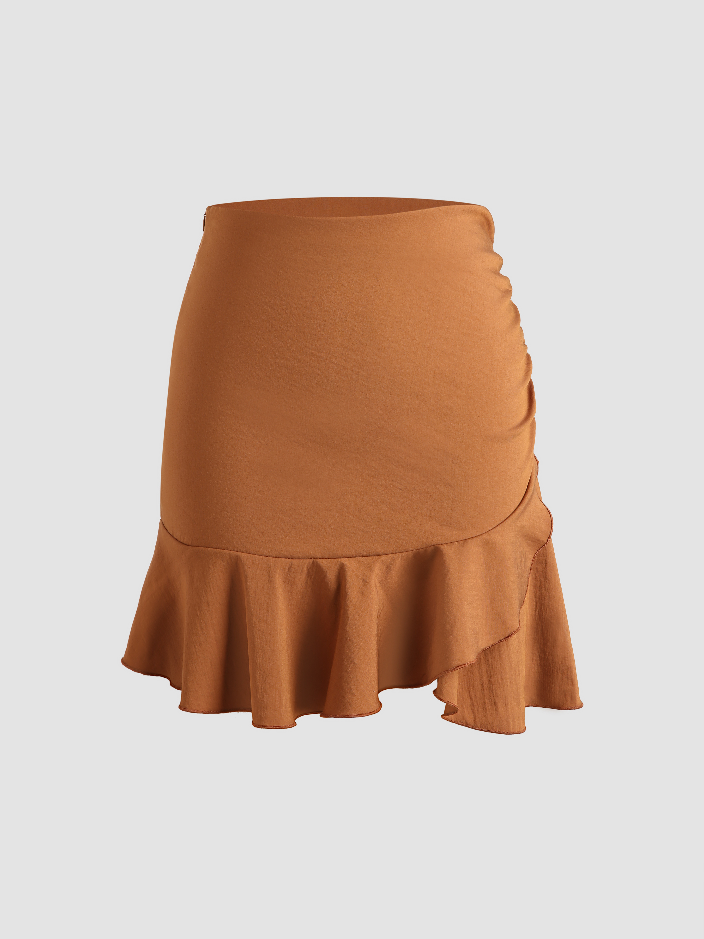 Ruffle Hem Solid Mini Skirt - Cider
