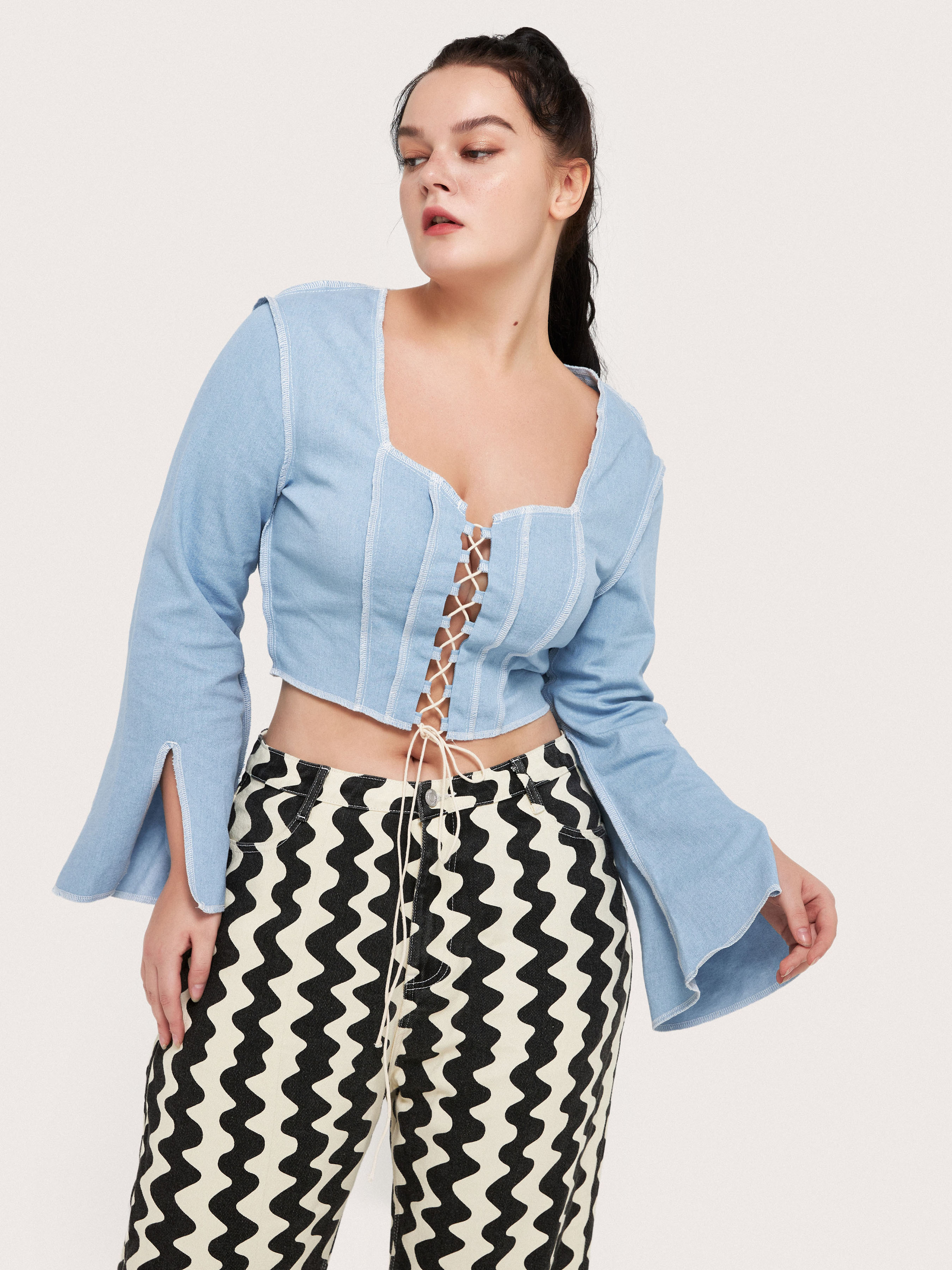 Curve&Plus Denim Cross-strapped Crop Top