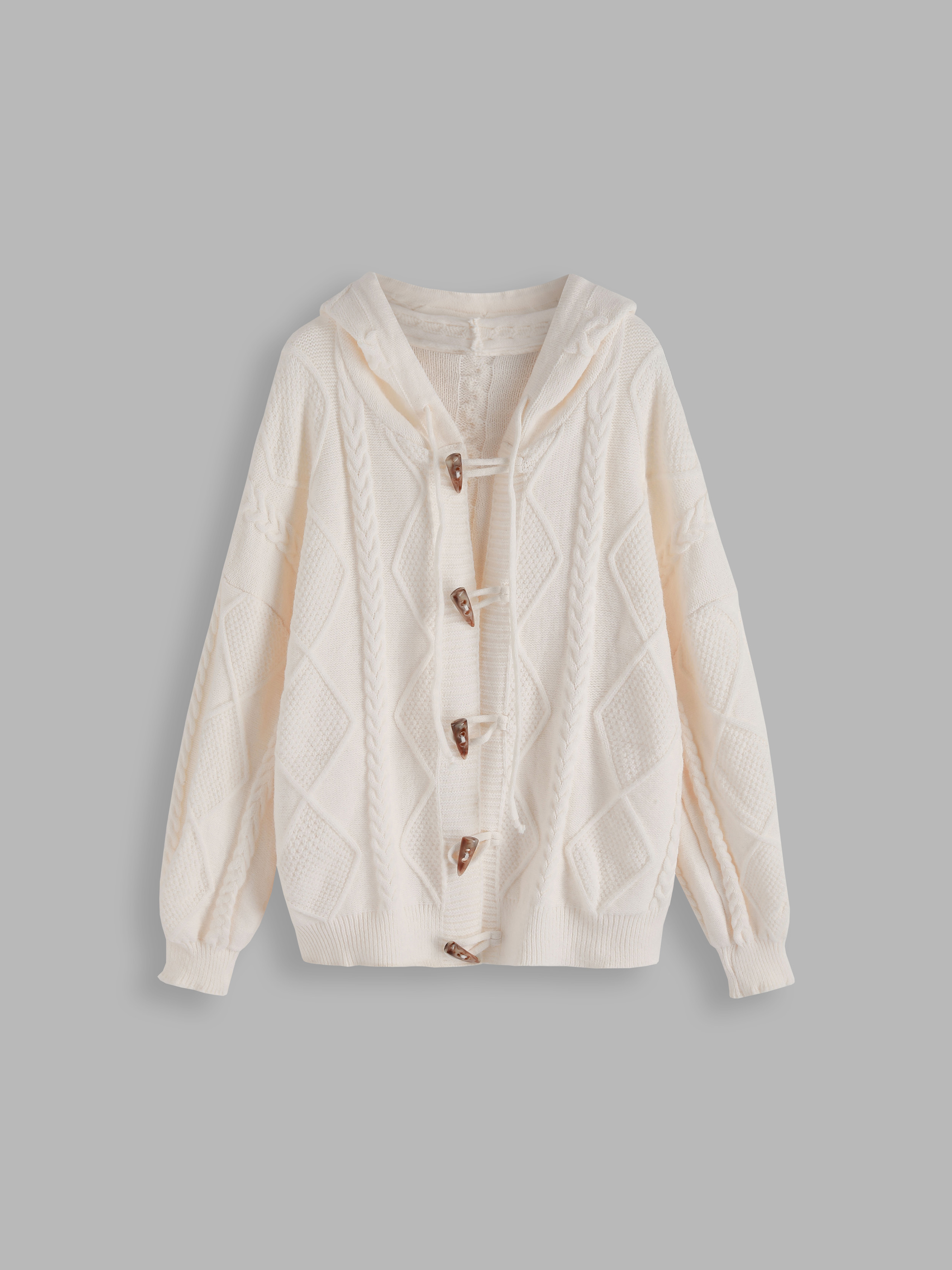 Knit Fabric White Cable Knit Button Up Cardigan For Coffee Shop Daily ...