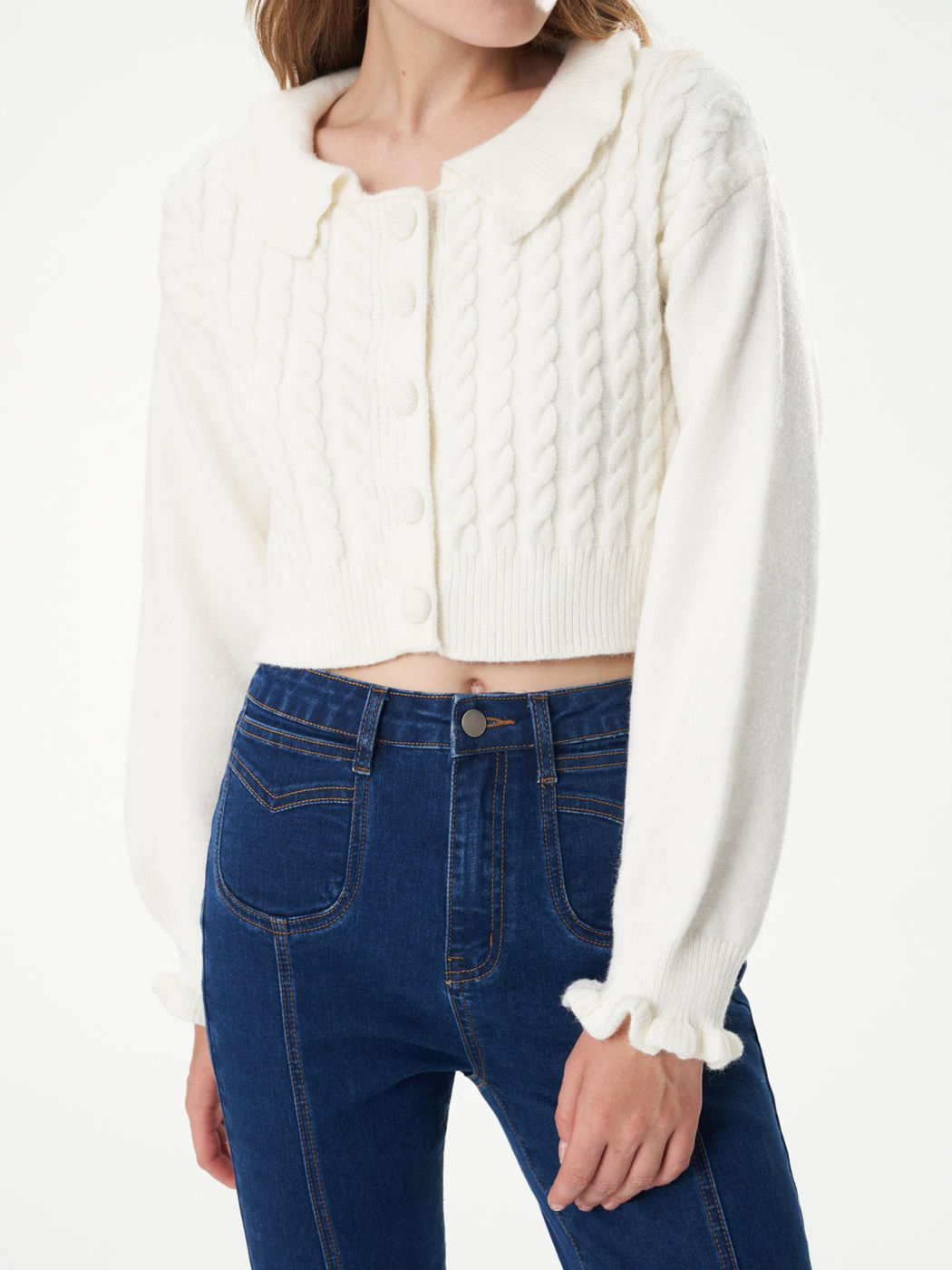 White Texture Cardigan For Daily Casual School Vacation