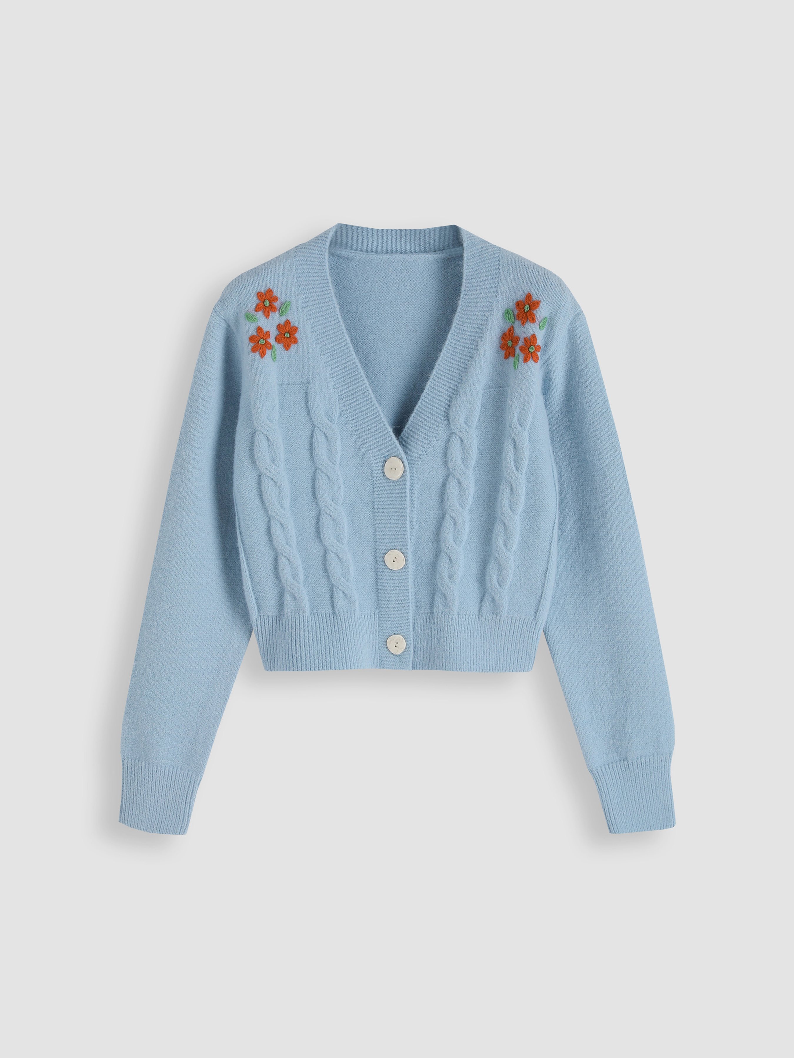 Baby Blue Floral Cropped Cardigan - Cider