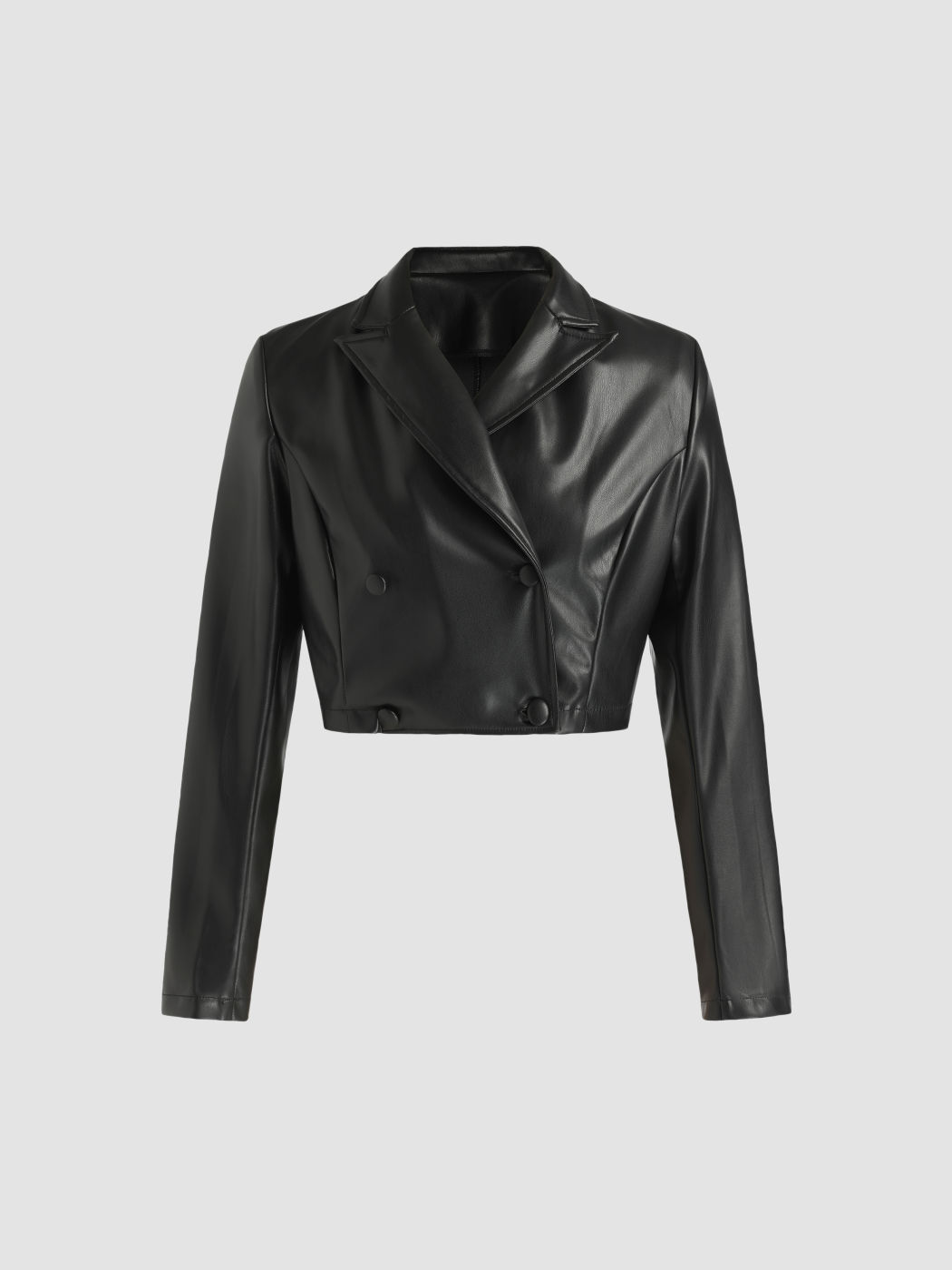 Faux Leather Cropped Blazer - Cider