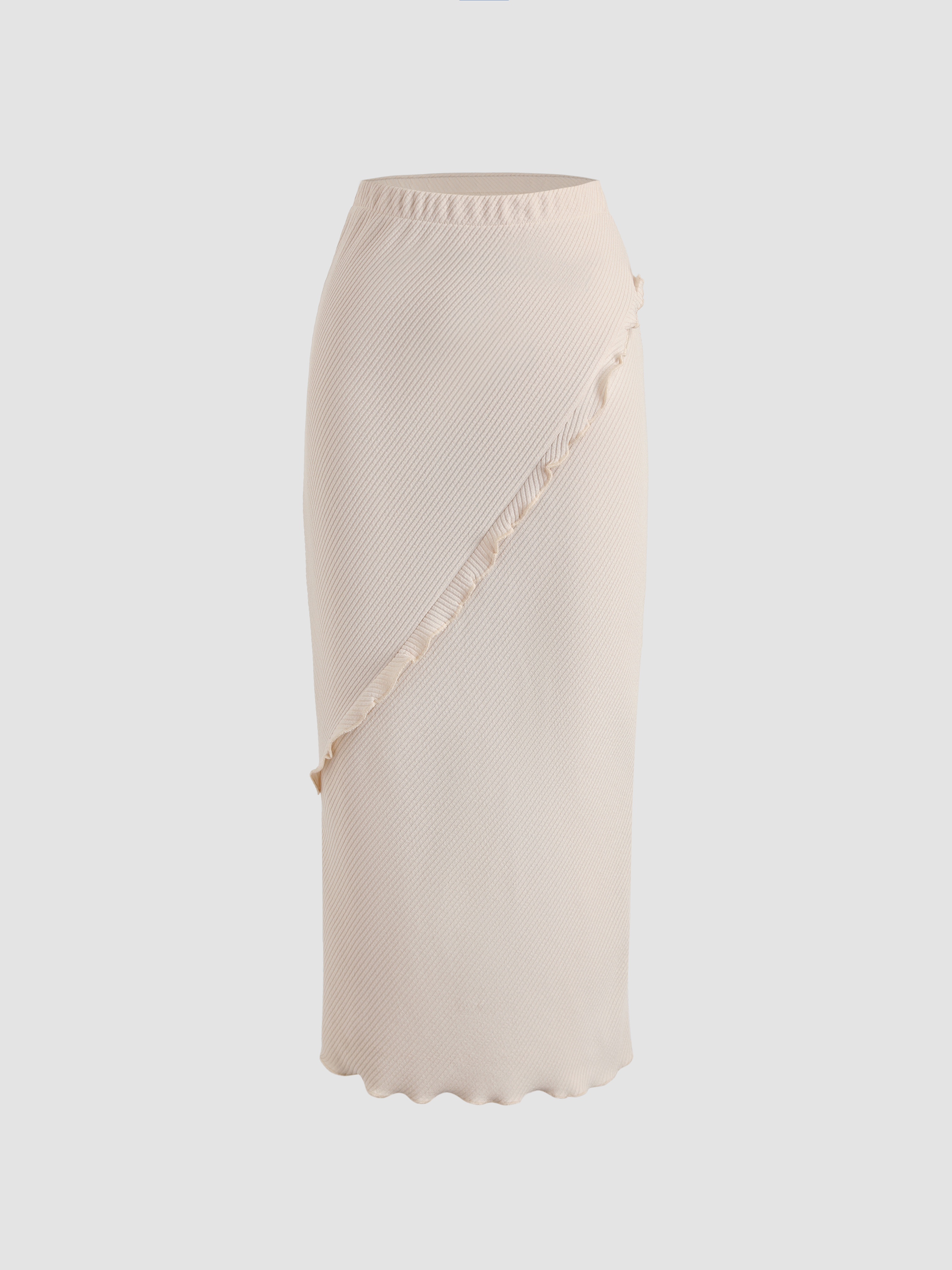 Beige Ruffle Midi Skirt