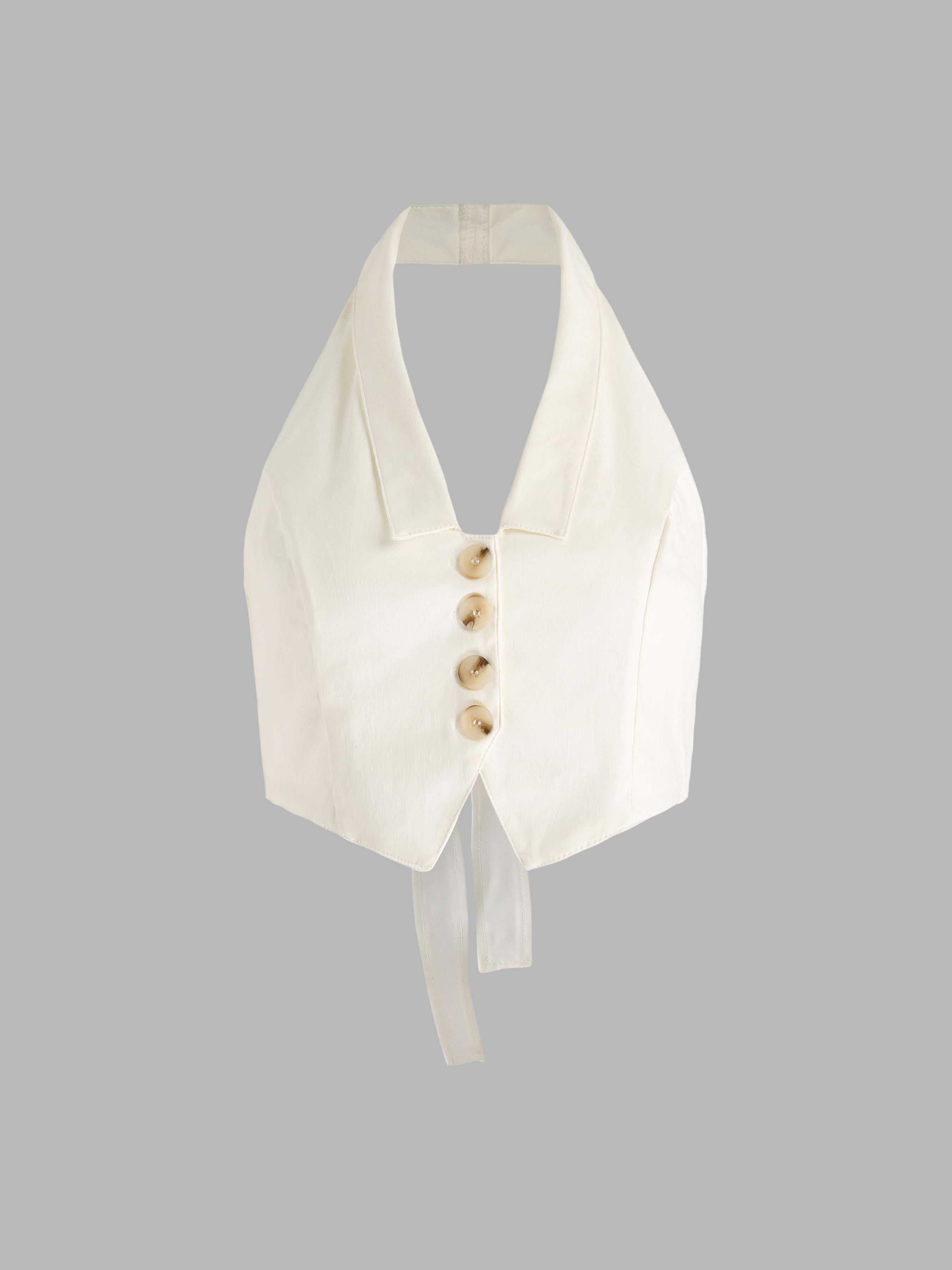 Beige Button Up Halter Top - Cider